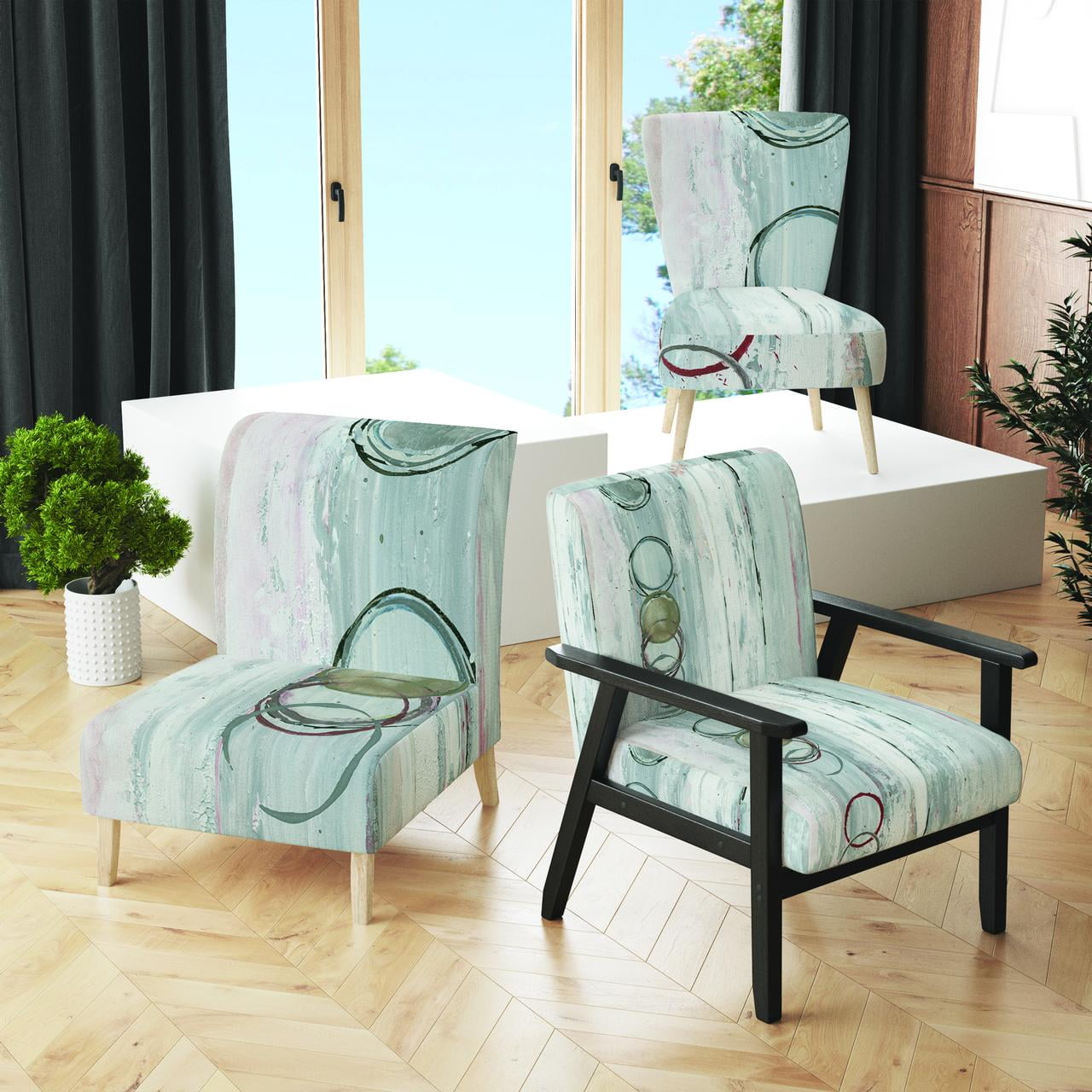 Designart "Whitewashed Syrah" Upholstered Modern Geometric Accent Chair ...