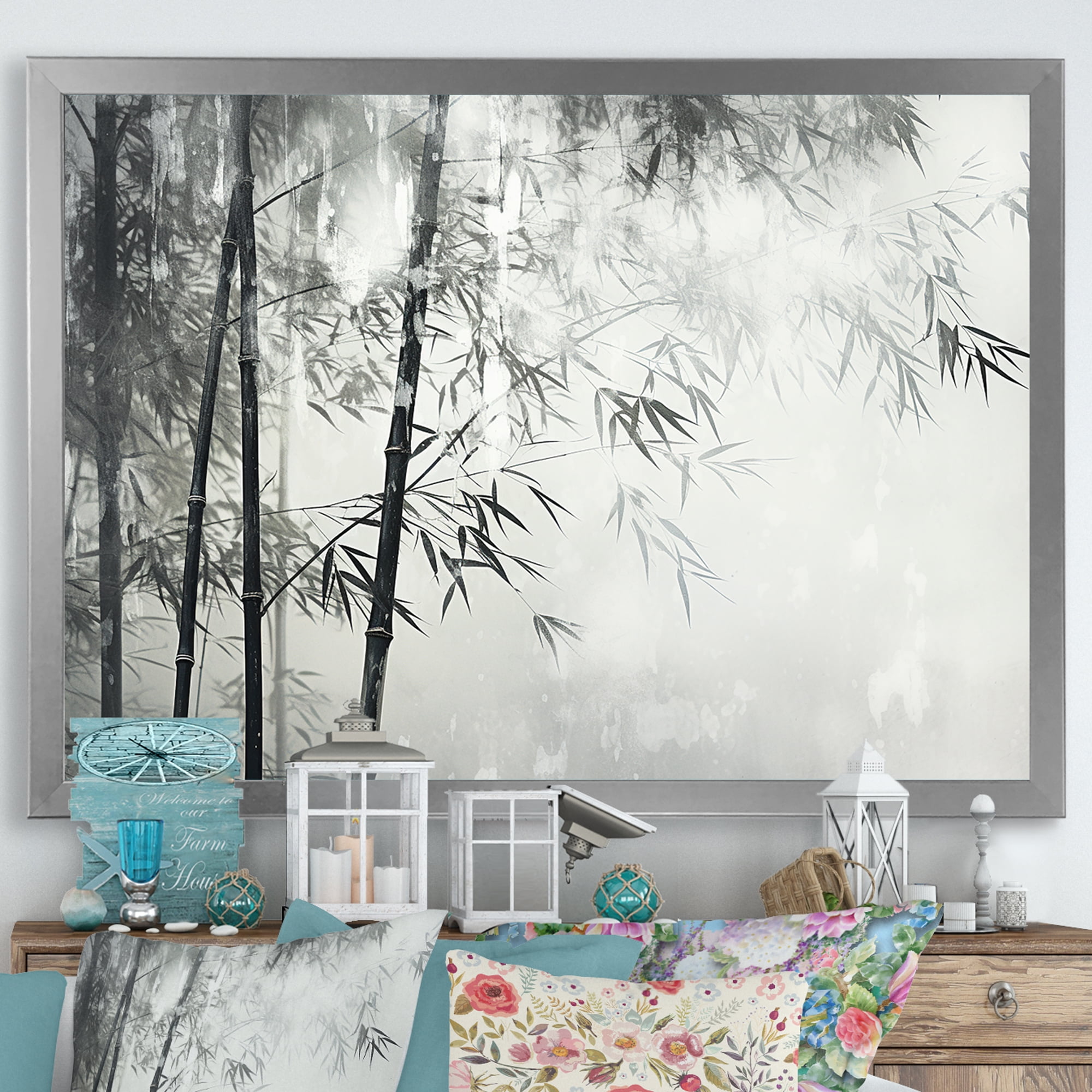 Designart "Wild Bamboo In Black And White III" Bamboo Picture Framed ...
