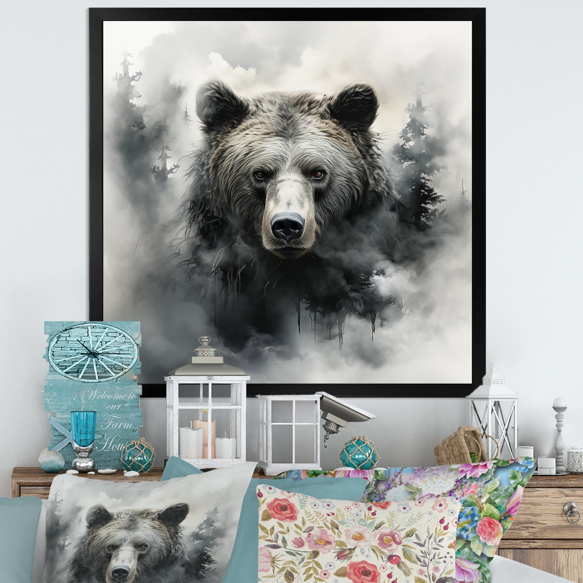 Designart "Wilderness of Wandering Grizzly Bear I" Animals Framed Wall ...