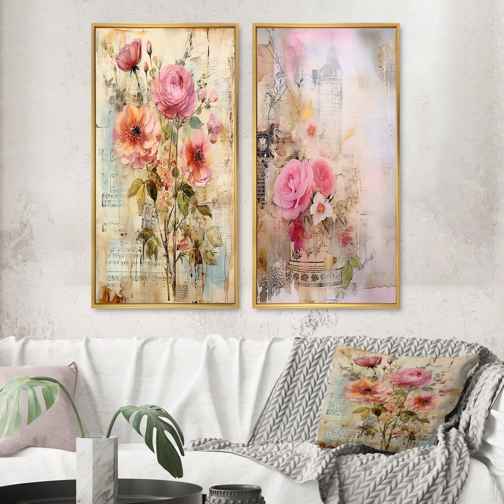 Designart "Wildflower Floral Rustic Bouquet in Bloom I" Rose Framed ...