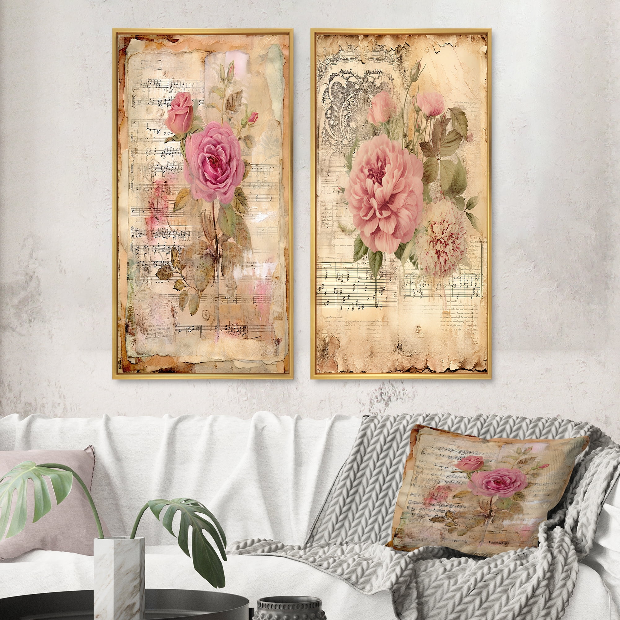Designart "Wildflower Floral Rustic Bouquet in Bloom II" Rose Framed ...