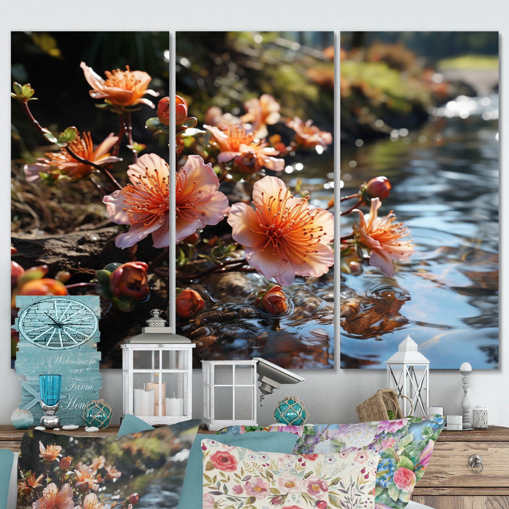 Designart "Wildflower by the River in Coral and Orange IV" Floral Metal ...