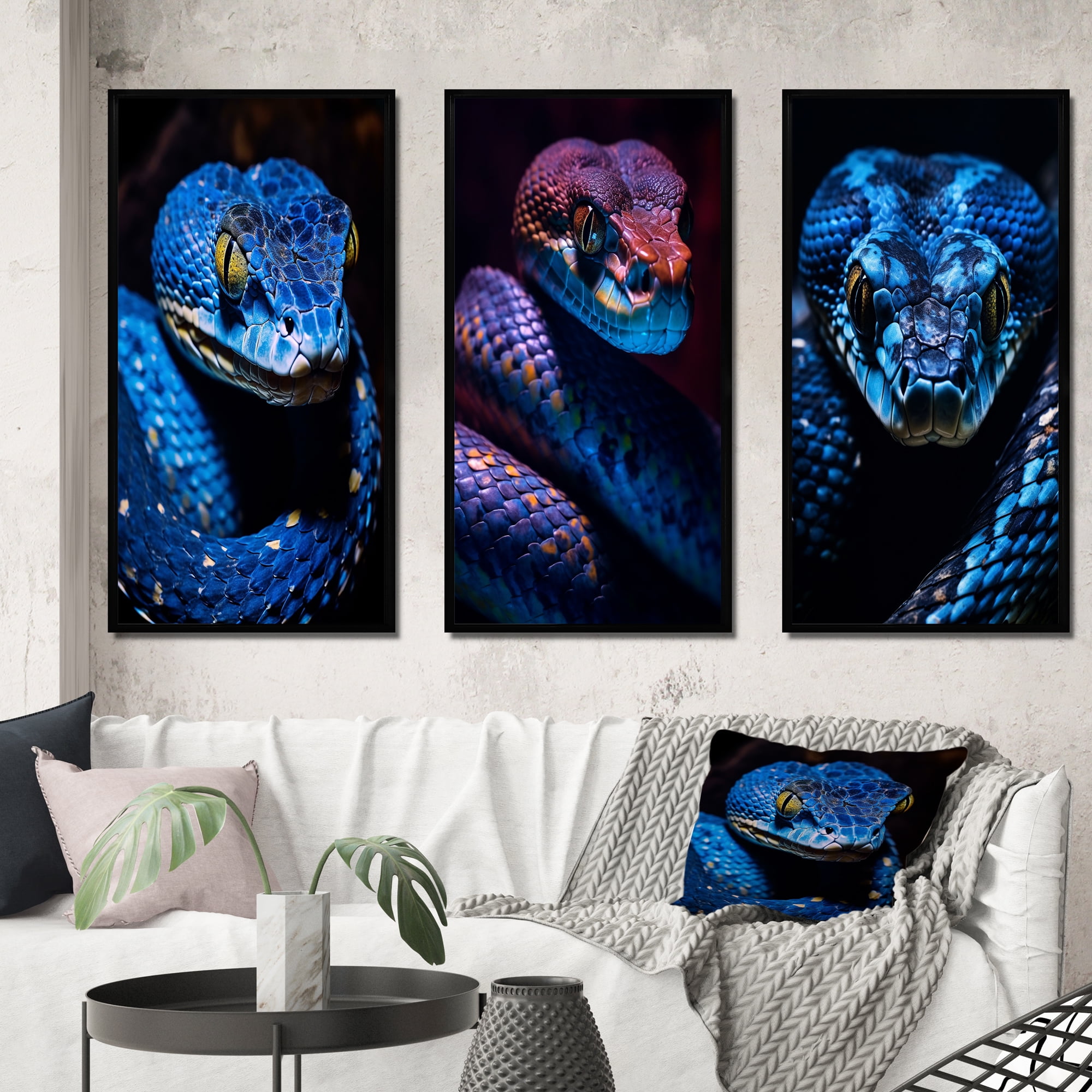Designart "Wildlife Portrait Blue Viper Snake" Animals Snake Framed ...