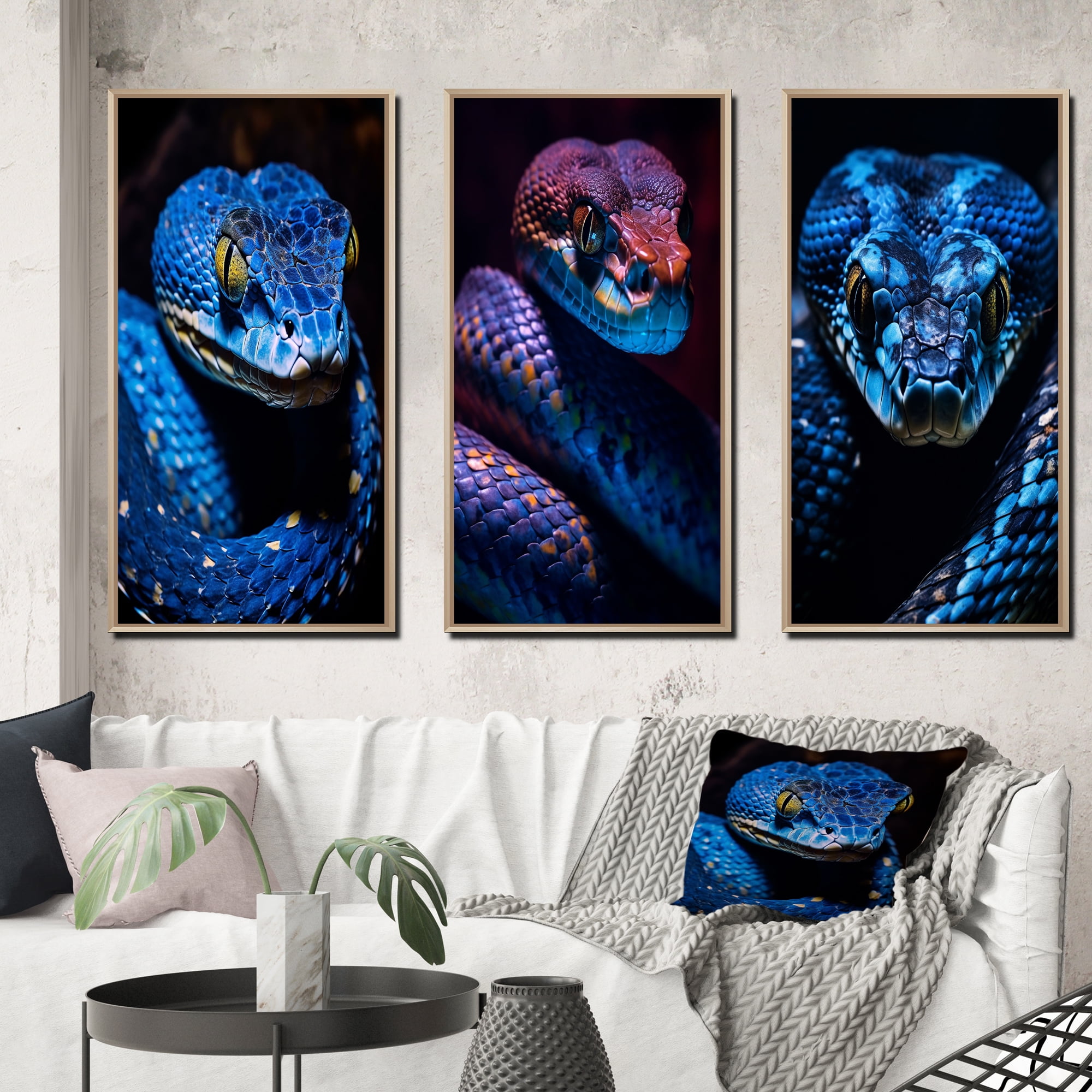 Designart "Wildlife Portrait Blue Viper Snake" Animals Snake Framed ...