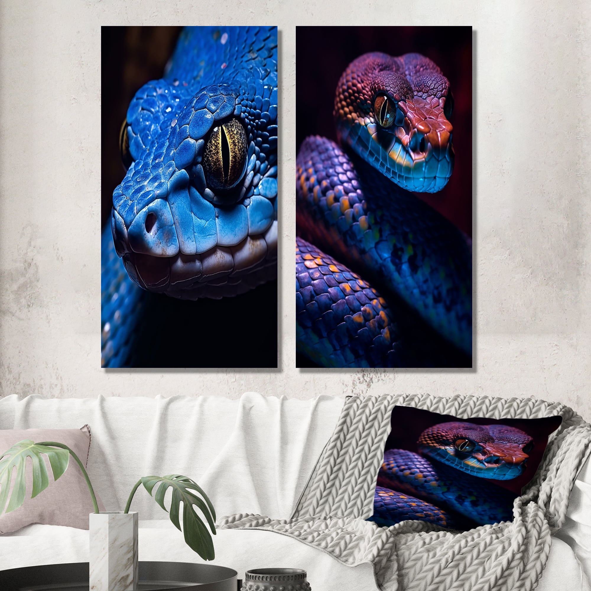Designart "Wildlife Portrait Blue Viper Snake I" Animals Snake Wall Art ...