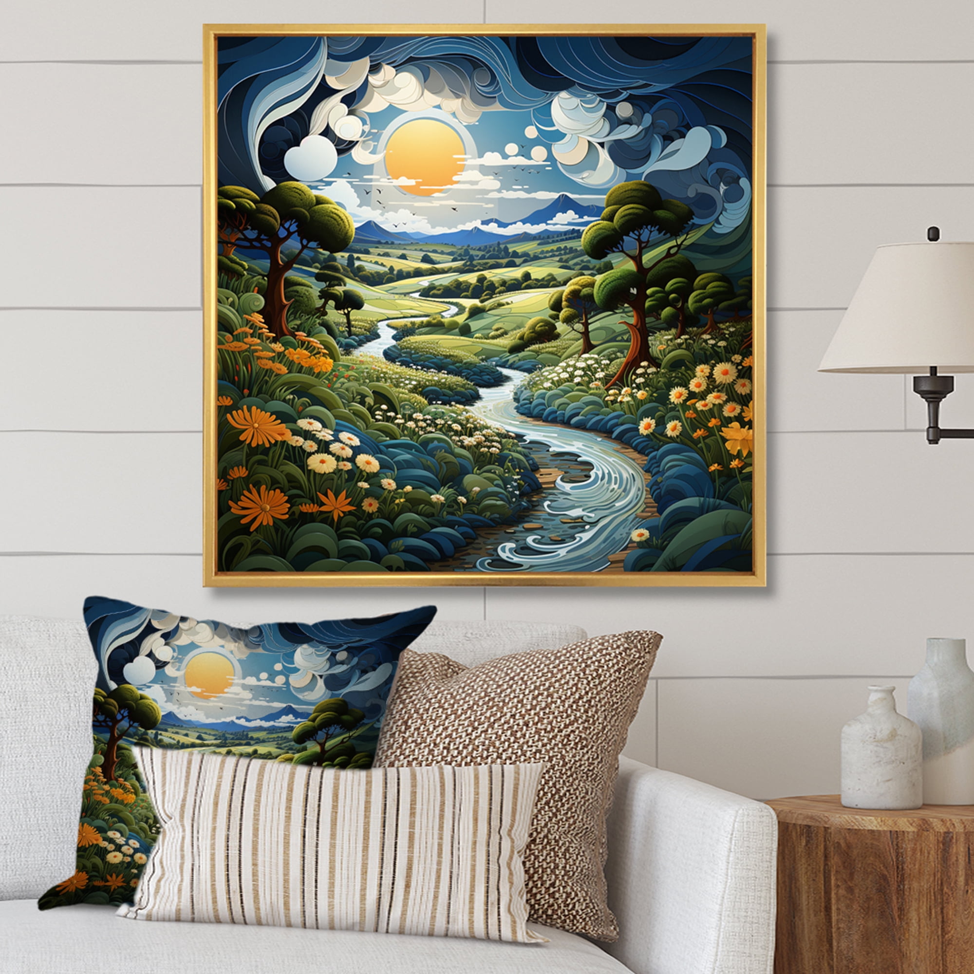 Designart "Winding River in the Countryside I" Landscapes Floater ...
