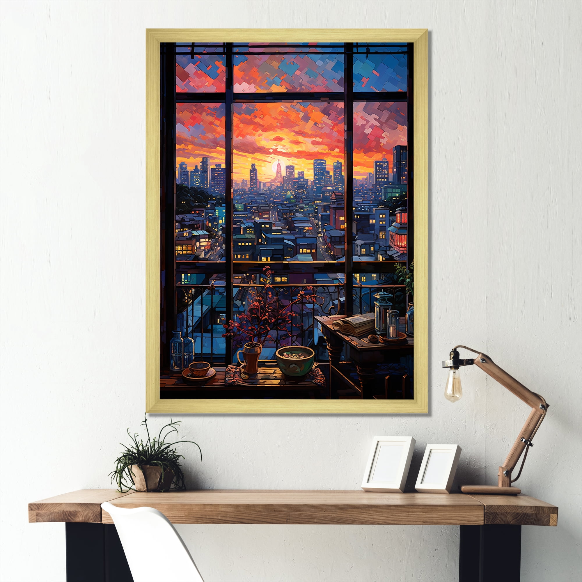Designart "Window View of Tokyo at Night II" Landscapes Framed Wall Art ...