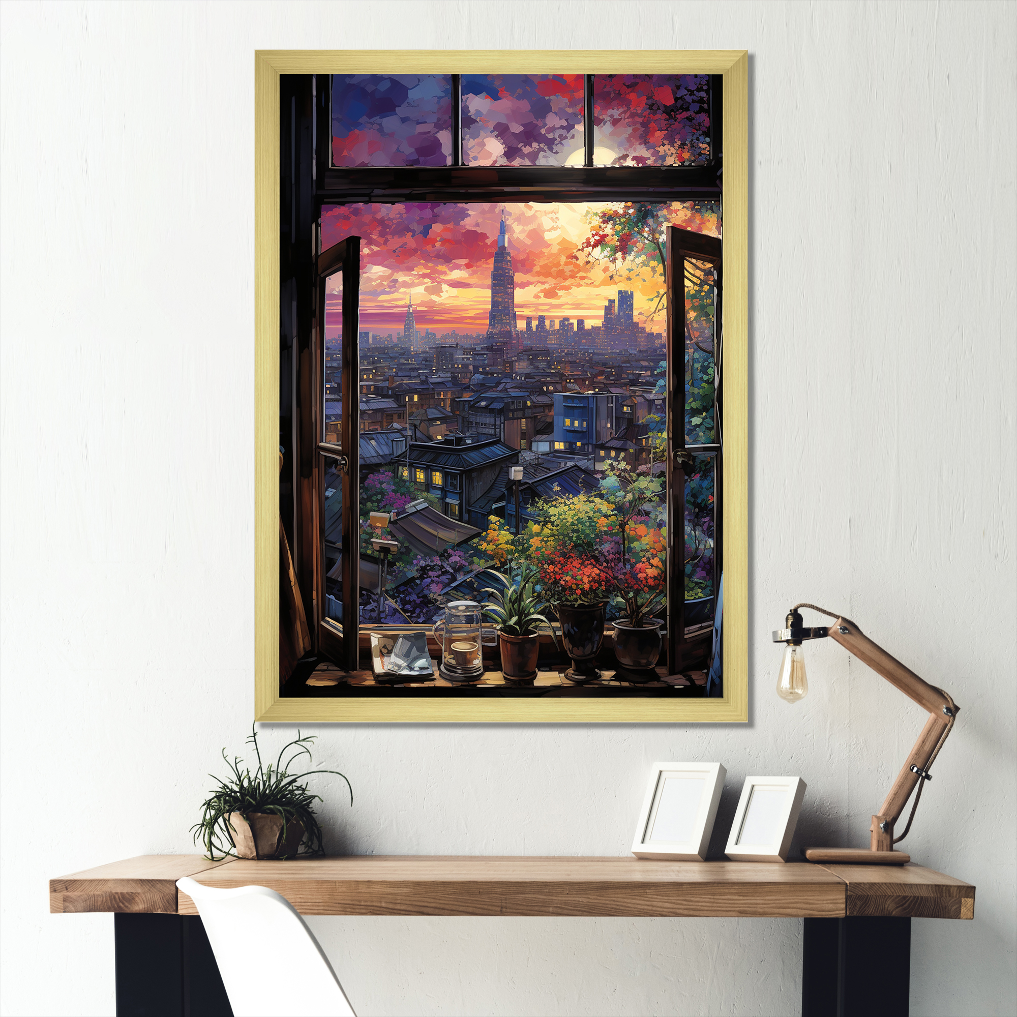 Designart "Window View of Tokyo at Night III" Landscapes Framed Wall ...