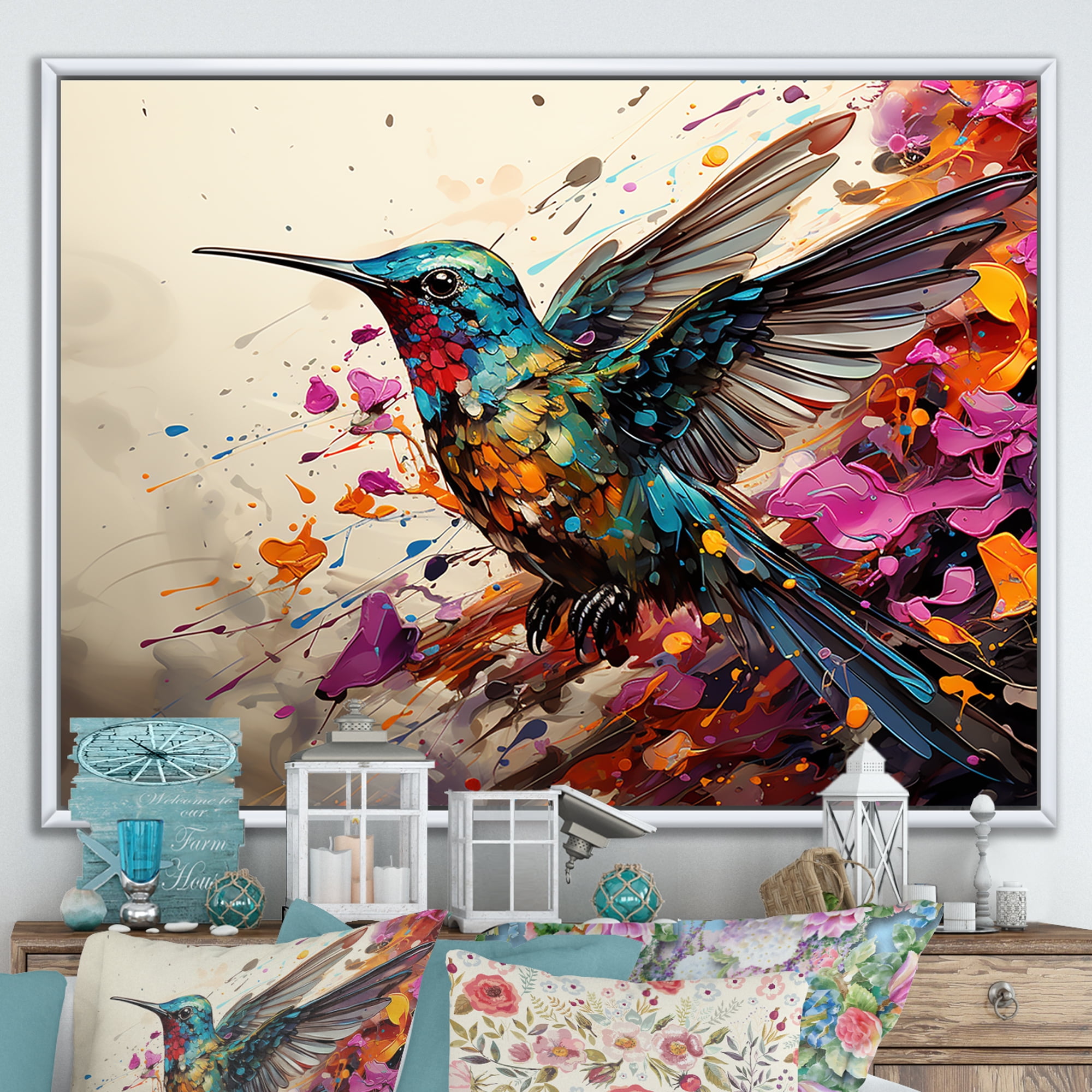 Designart "Wingbeat Wonder of Colorful Hummingbird V" Animals Framed ...