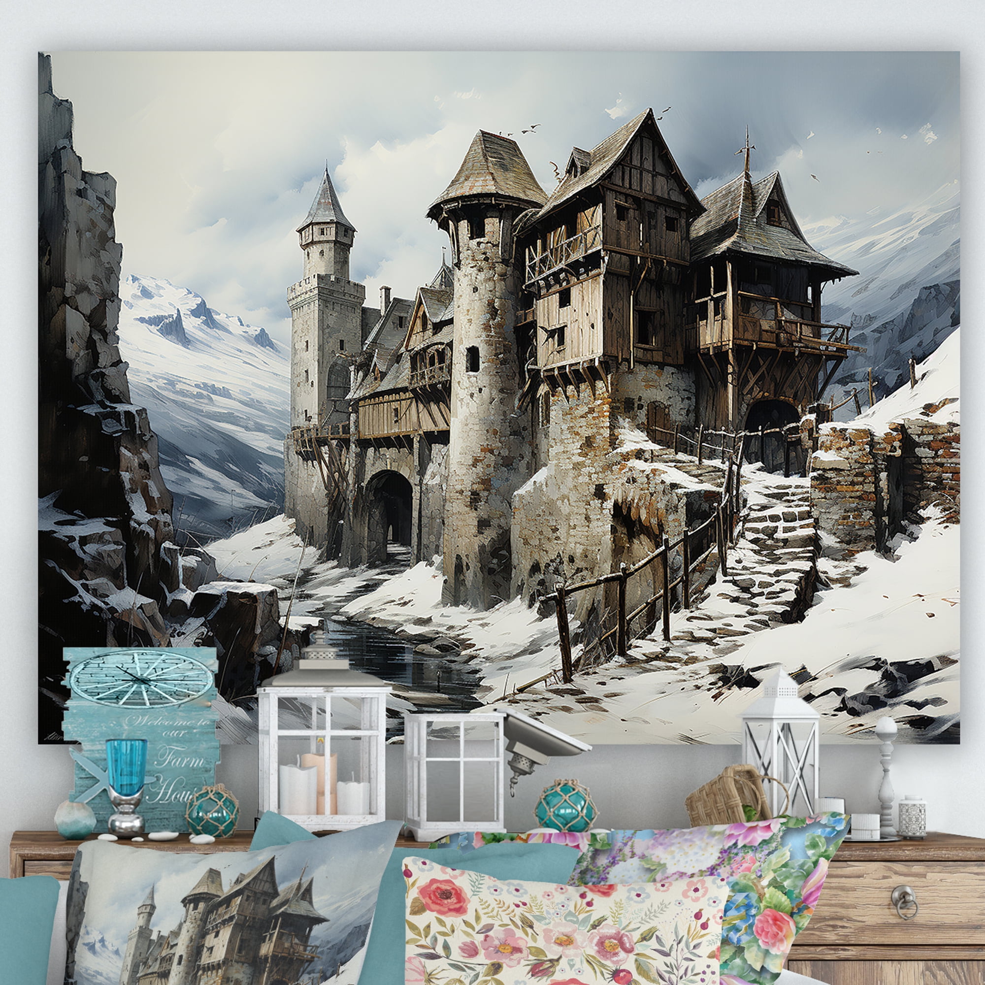 Designart "Winter Charm of a Medieval Castle I" Architecture Wall Art ...