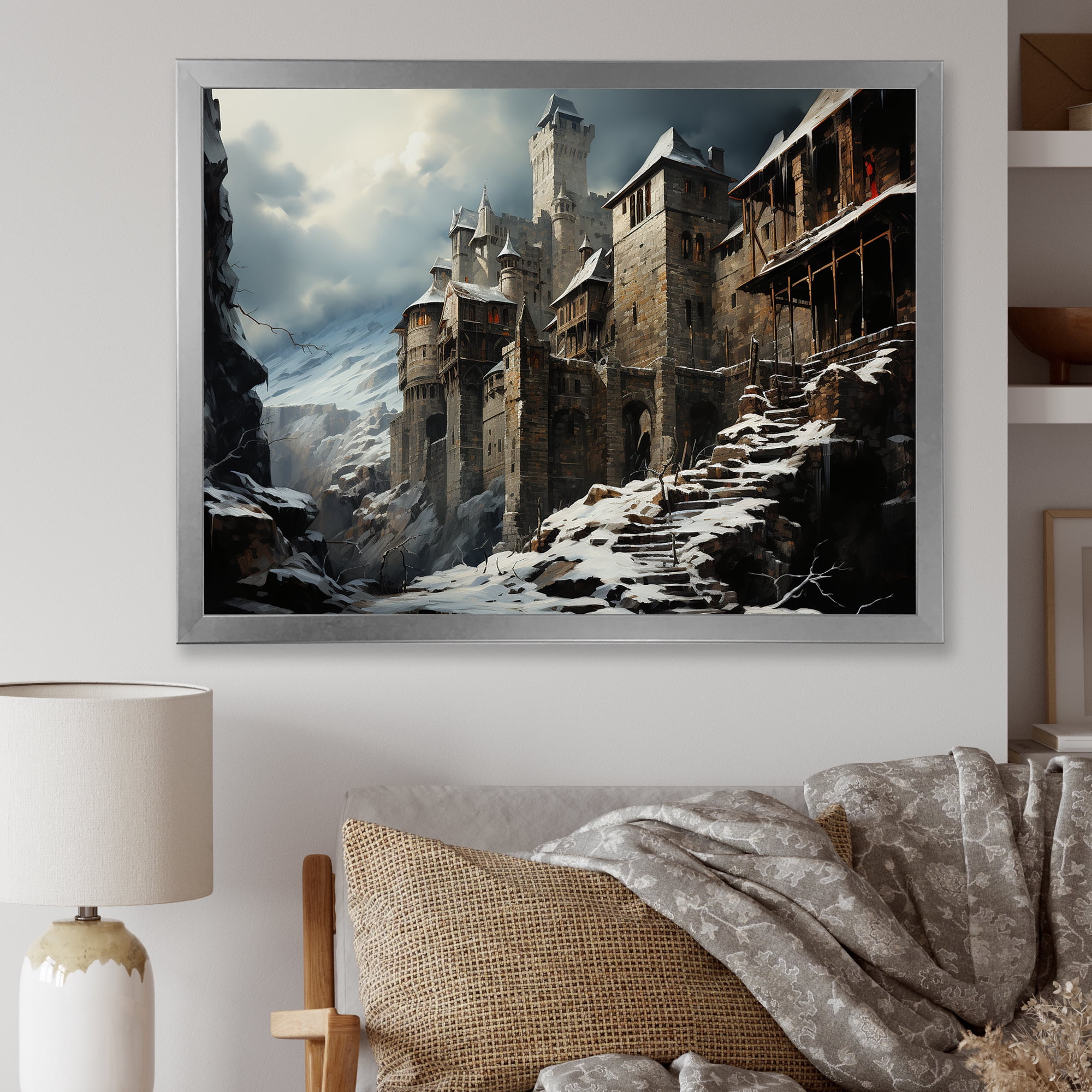 Designart "Winter Charm of a Medieval Castle IV" Architecture Framed ...