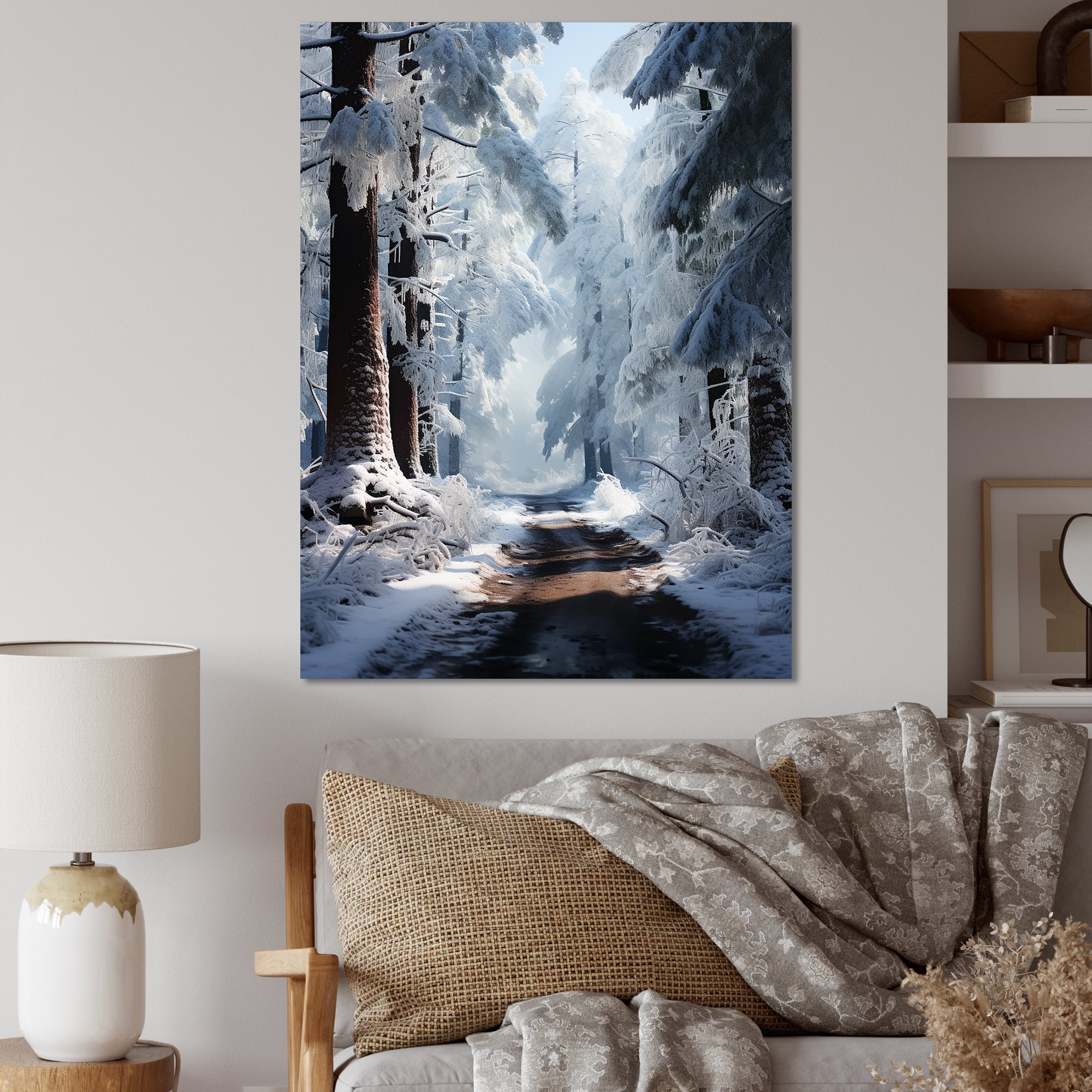 Designart "Winter Path in White III" Landscapes Canvas Wall Art ...