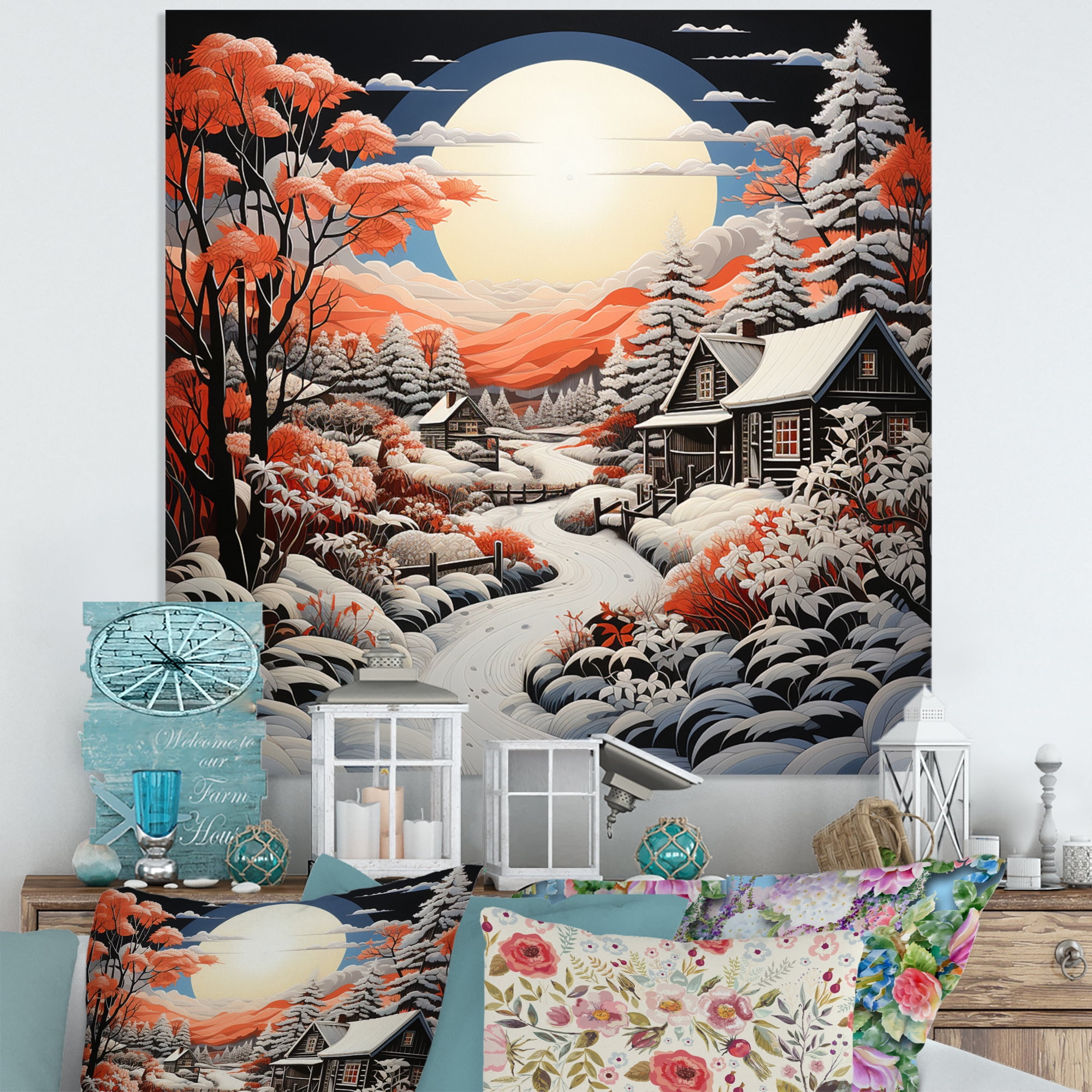 Designart "Winter Retreat at the Barn in Papercut I" Countryside Metal ...