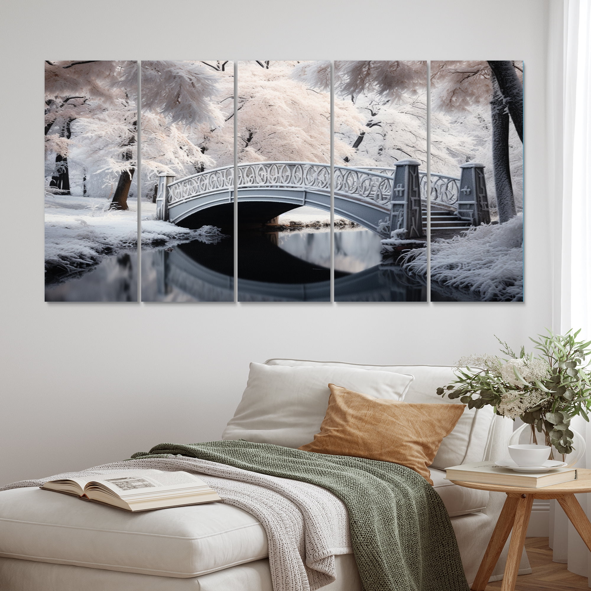 Designart "Winter Scene at the White Bridge II" Bridges Metal Wall Art ...