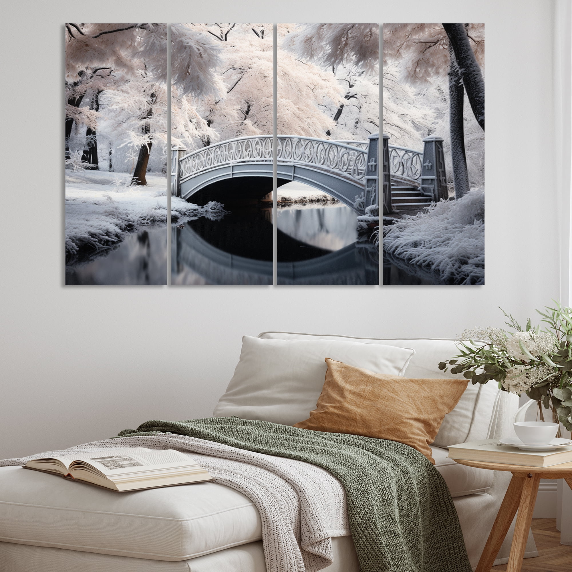 Designart "Winter Scene at the White Bridge II" Bridges Metal Wall Art ...