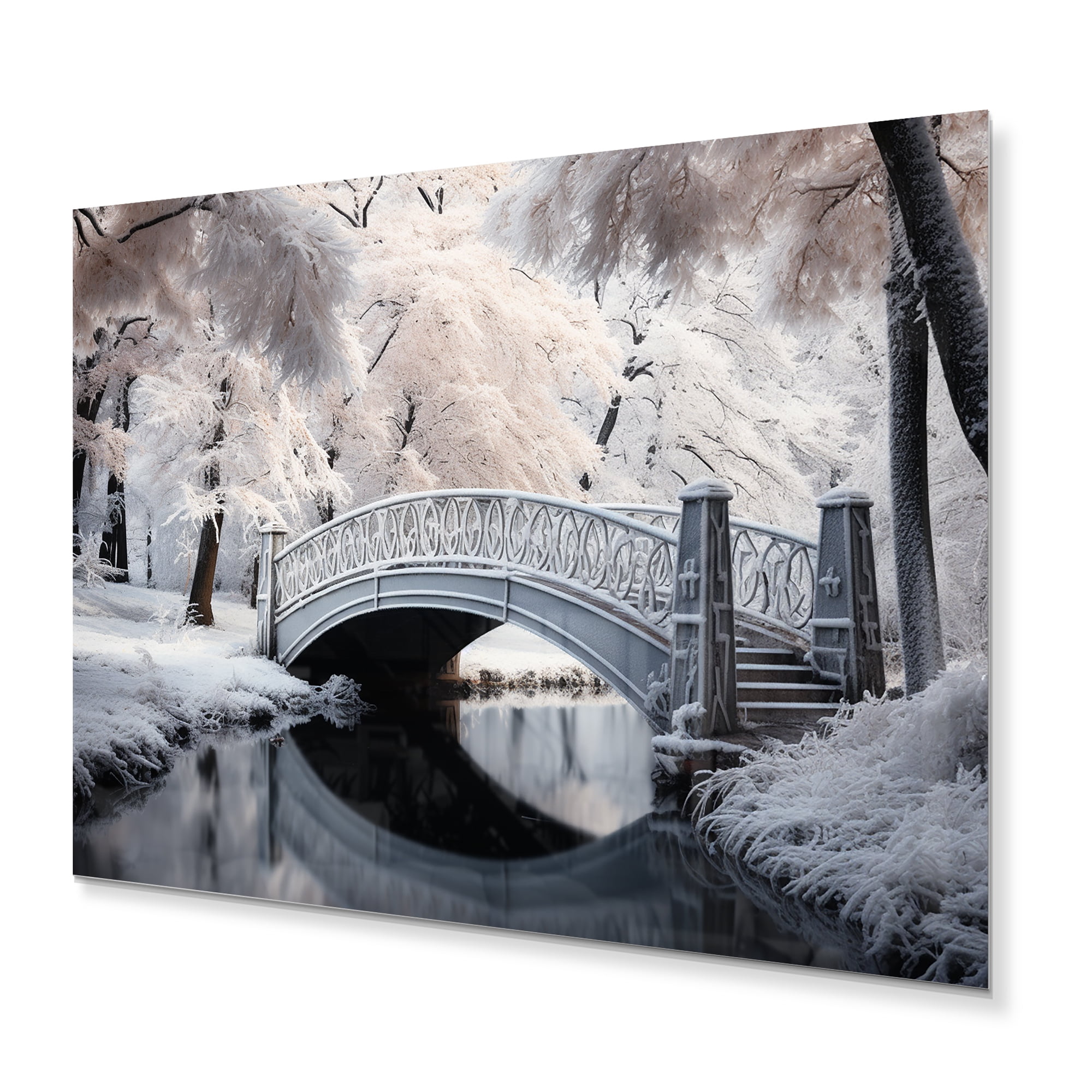 Designart "Winter Scene at the White Bridge II" Bridges Metal Wall ...