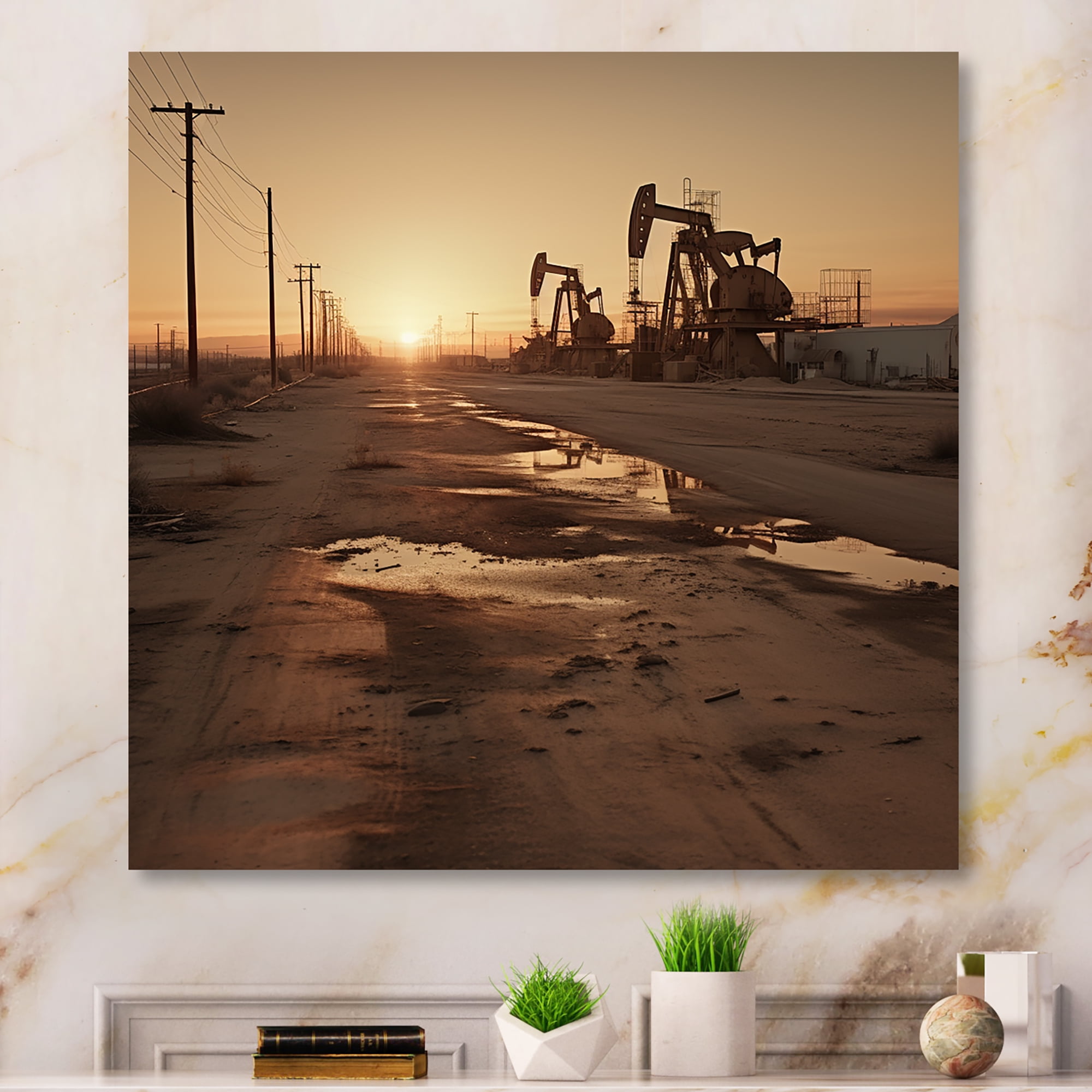 Designart "Winter Scenery Featuring Oil Drilling Rigs I" Oil Rigs ...