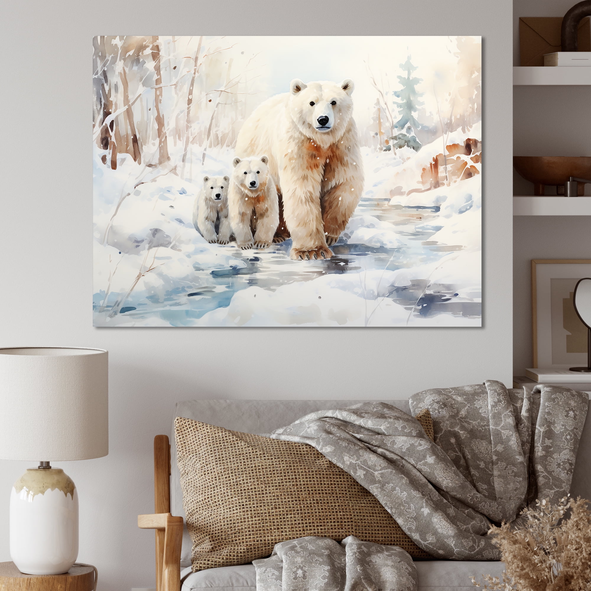 Designart "Winter Scenery Polar Bears in Snow III" Animals Wall Art ...