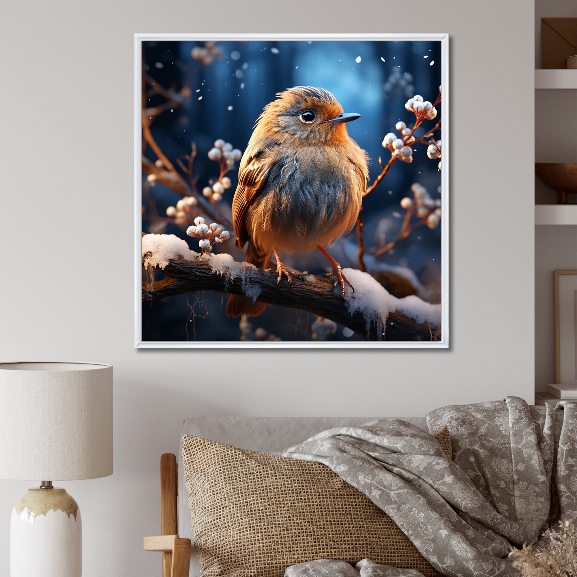 Designart "Winter Serenity Blue Bird V" Animals Framed Wall Art ...