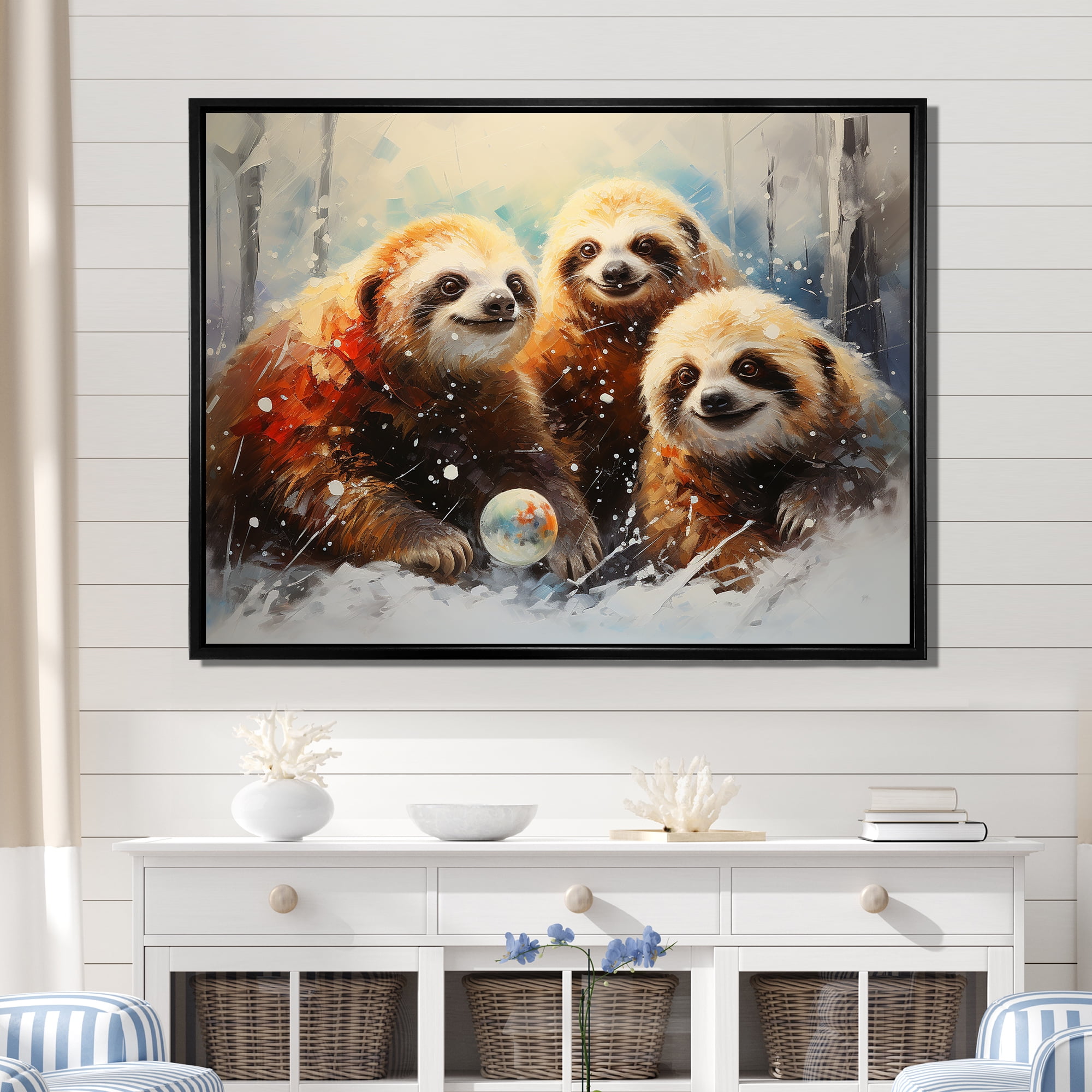 Designart "Winter Serenity of Brown Sloths" Animals Framed Wall Art ...