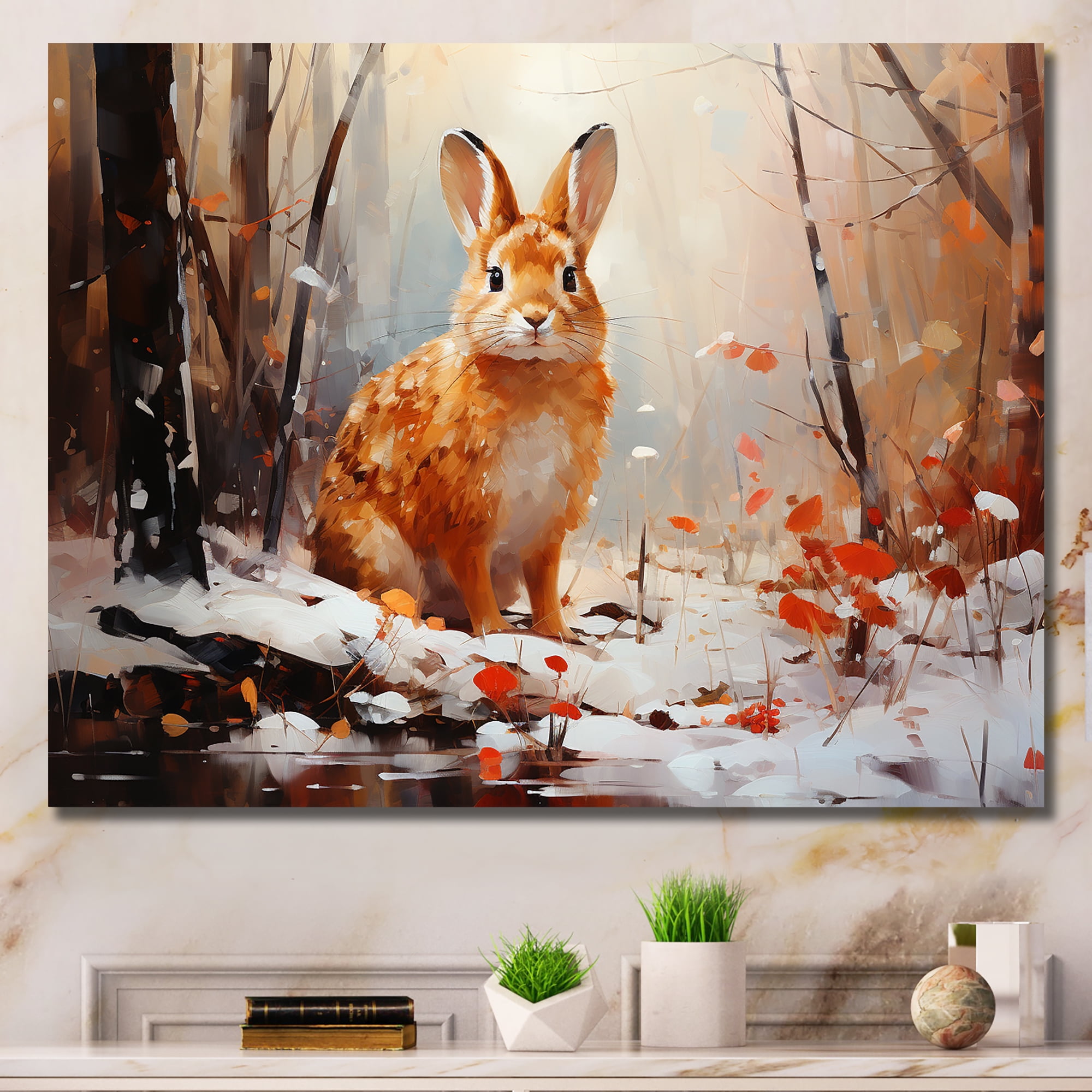 Designart "Winter Solitude Frosty Rabbit" Animals Wall Art - Modern ...
