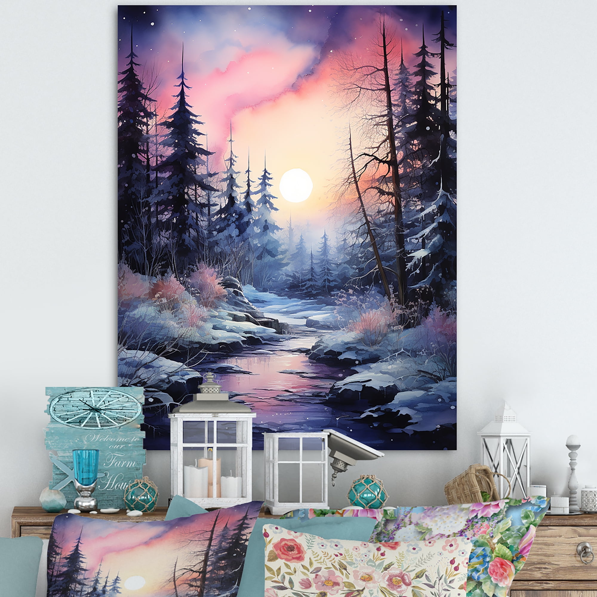 Designart "Winter Twilight Among Pine Trees I" Floral Wall Decor ...