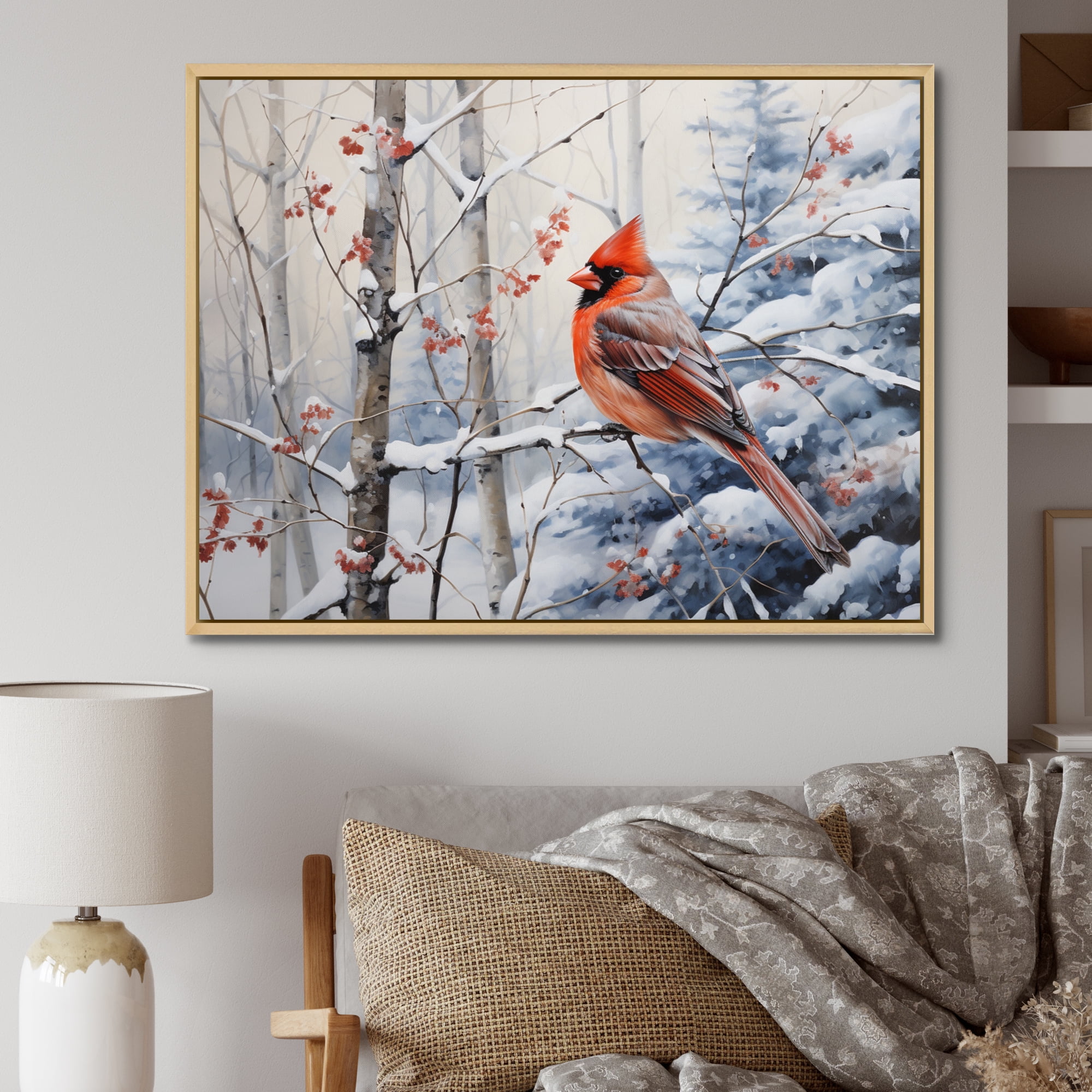 Designart "Winter Wonderland Cardinal Red Bird in Canada I" Animals ...