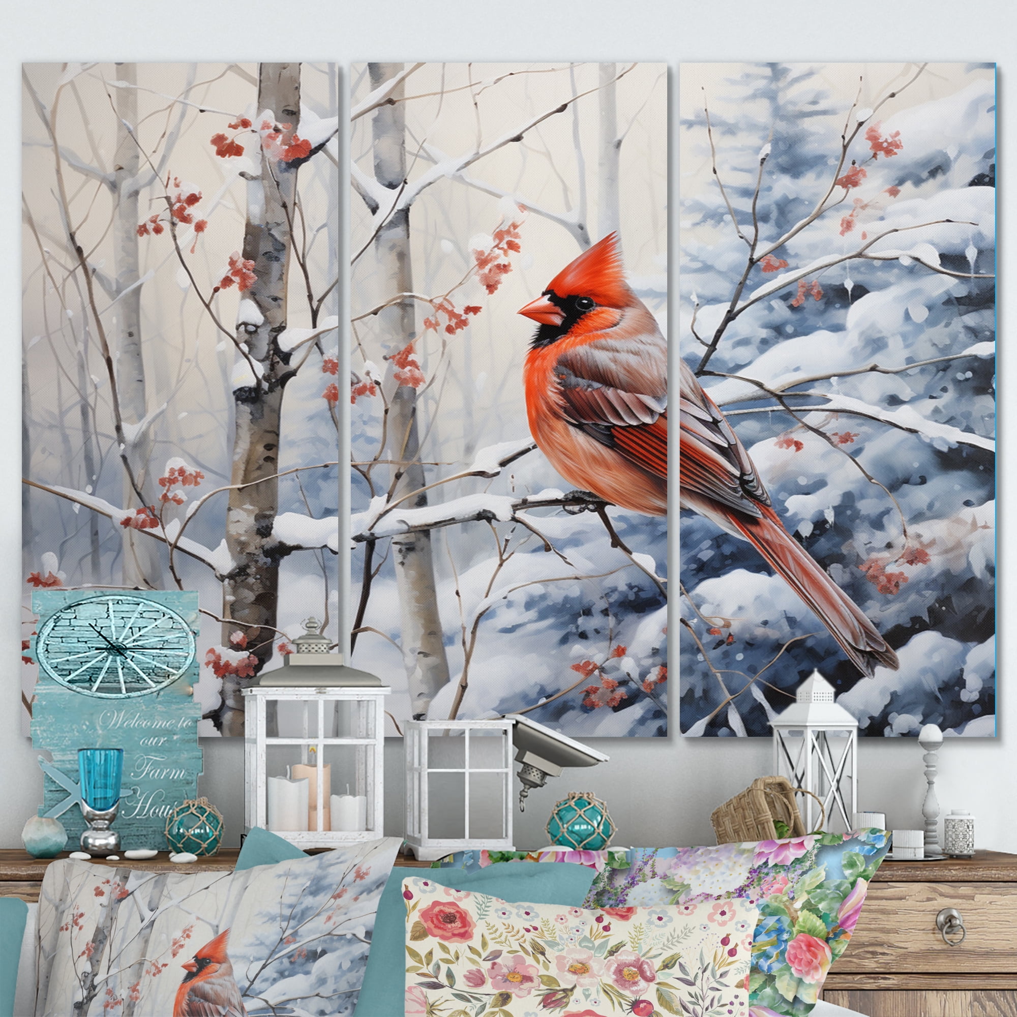 Designart "Winter Wonderland Cardinal Red Bird in Canada I" Animals ...