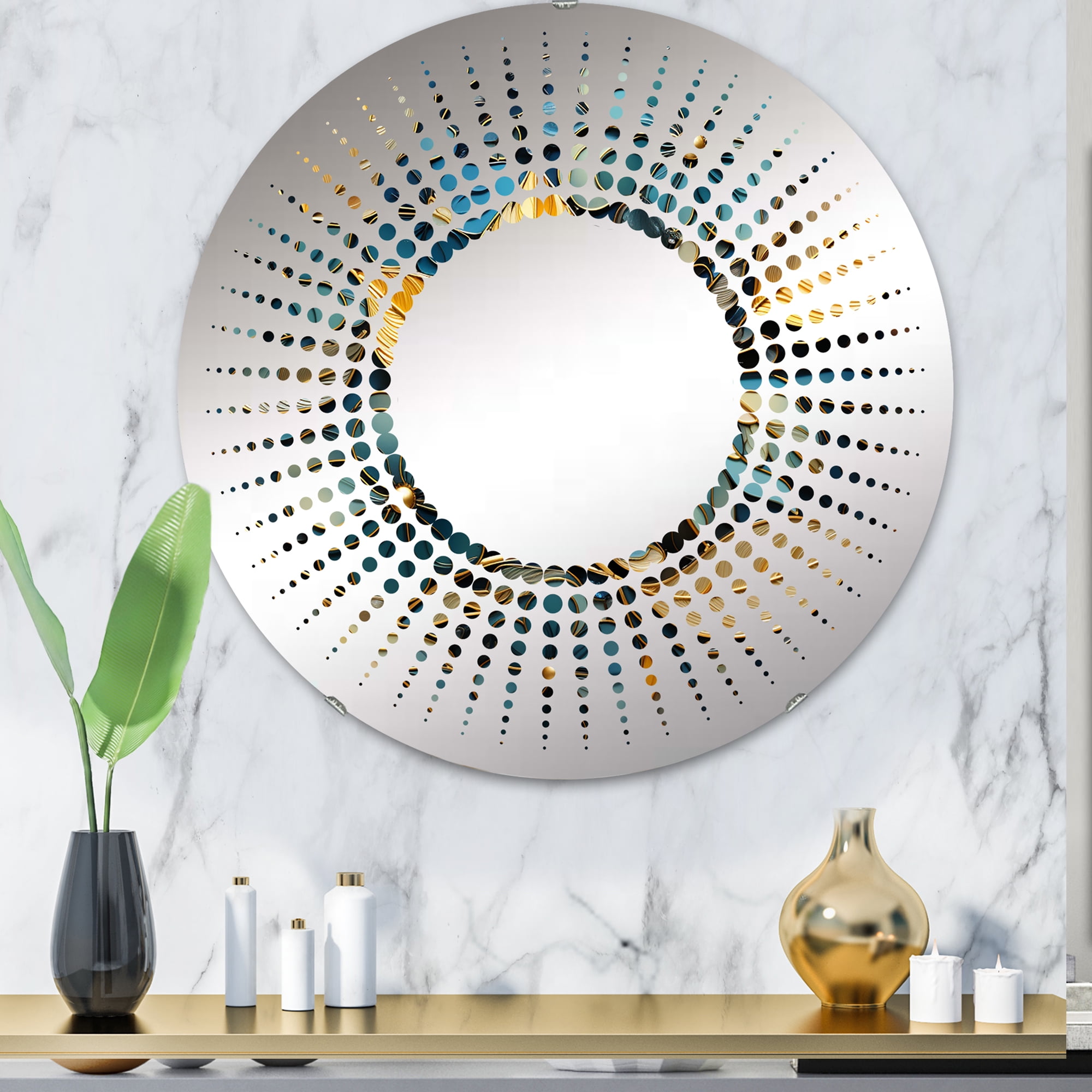 Designart "Winter's Charm in Gold Leaves I" Leaves Starburst Round Wall ...