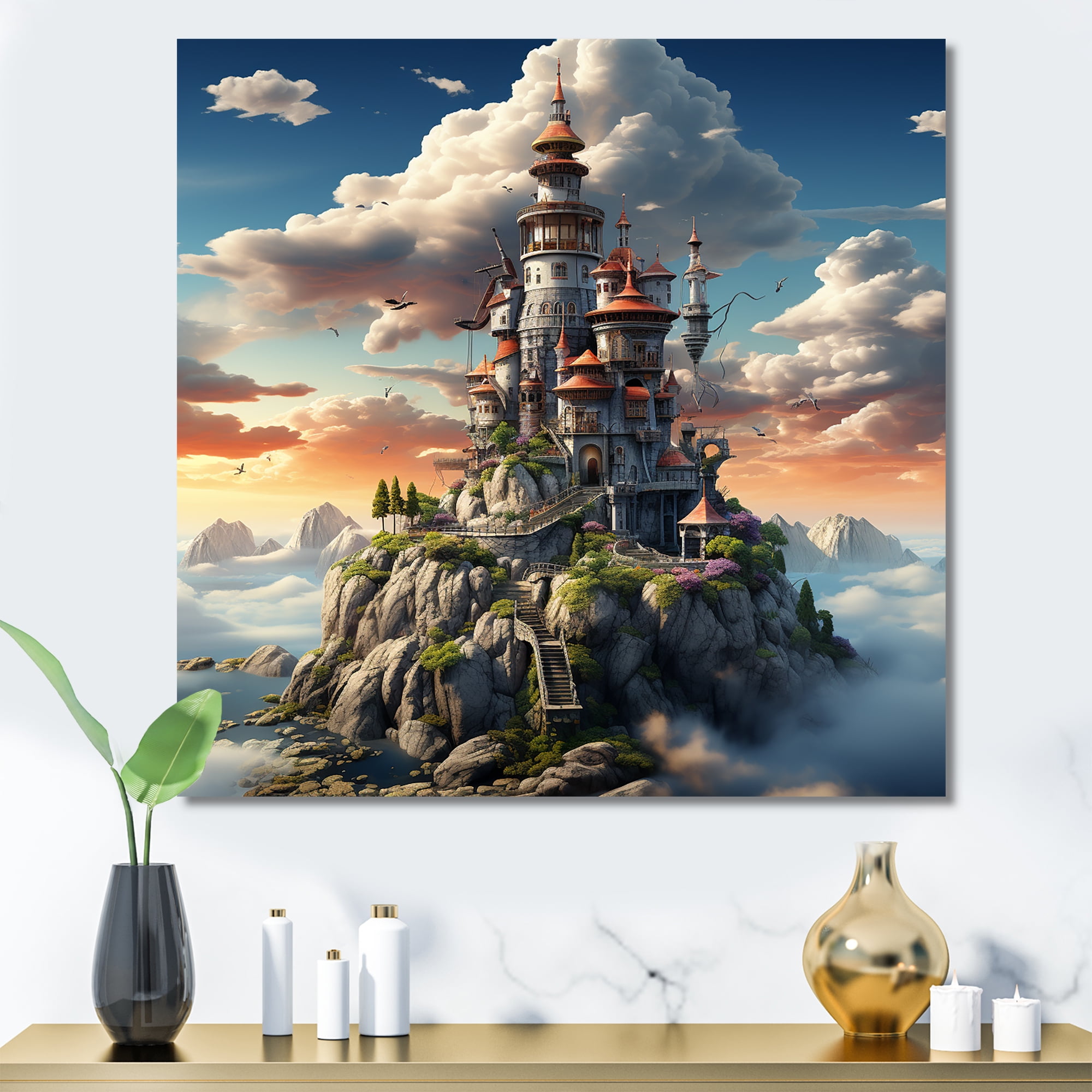 Designart "Wizard's Tower in Fantasy II" Fashion Wall Art - Glam Green ...