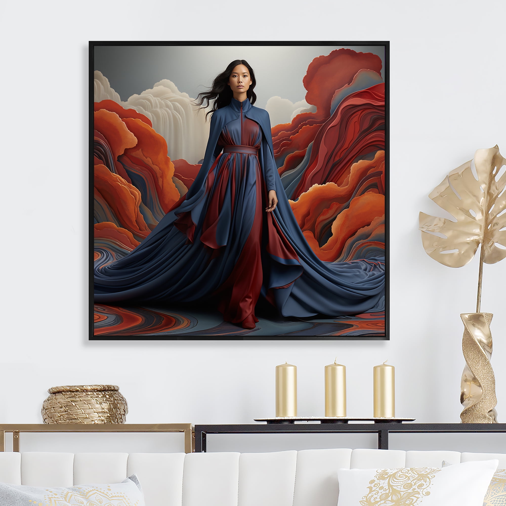 Designart "Woman in Blue Glamour on Red Carpet" Animals Framed Wall Art ...