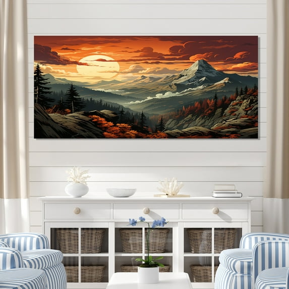 Designart "Wonderland Sunset Yellow Lakeside Mountains III" Extra Large ...