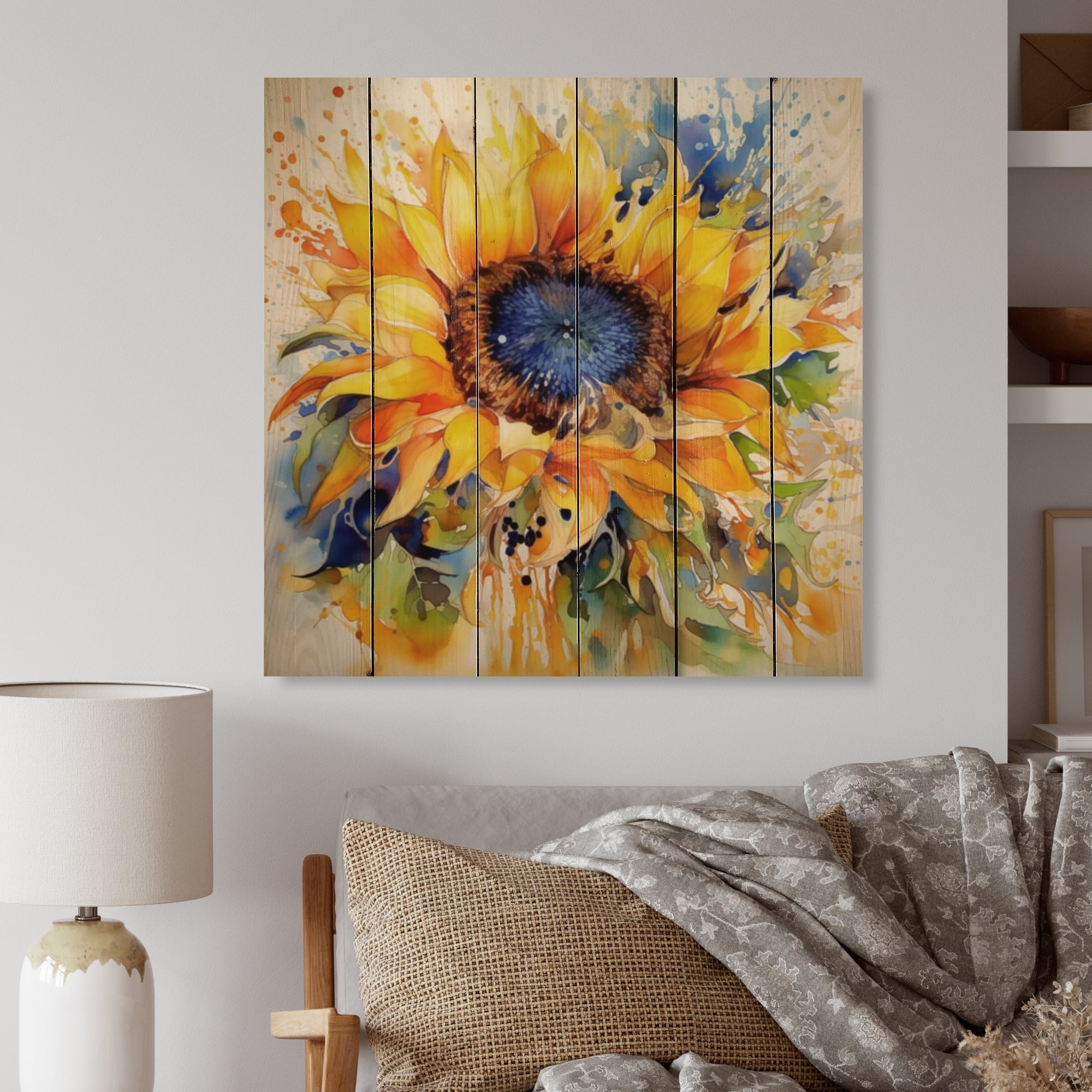 Designart "Yellow Blue Golden Cheerful Sunflowers Radiant Blossoms ...
