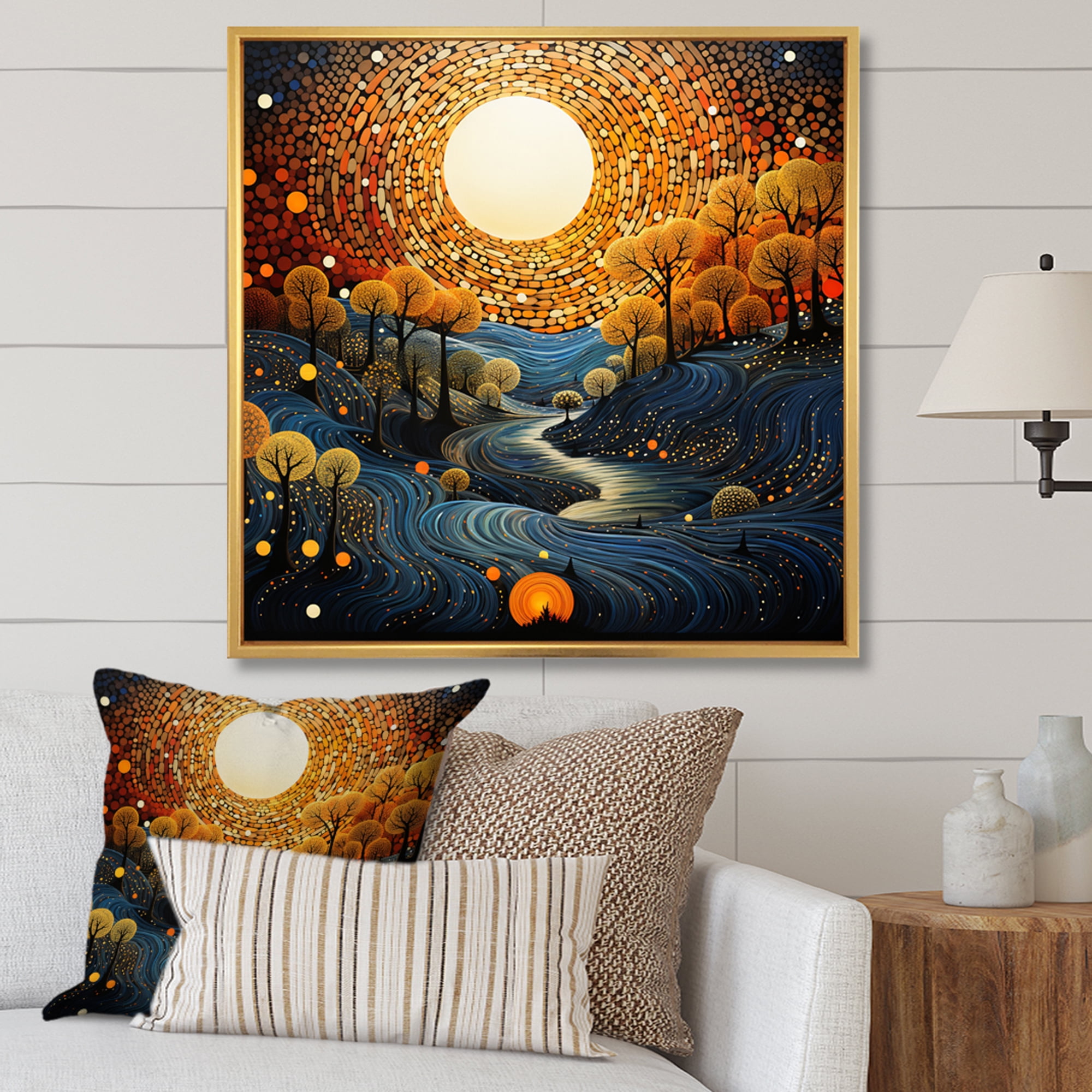 Designart "Yellow Blue Mountain Pointillism Mountain Uses" Abstract ...