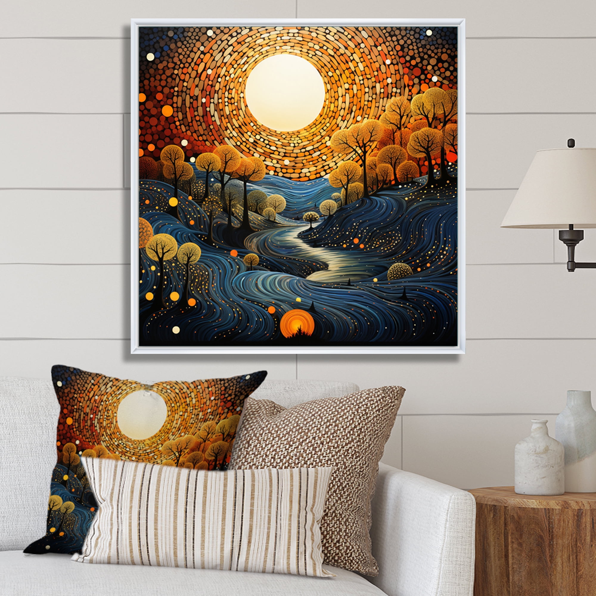 Designart "Yellow Blue Mountain Pointillism Mountain Uses" Abstract ...