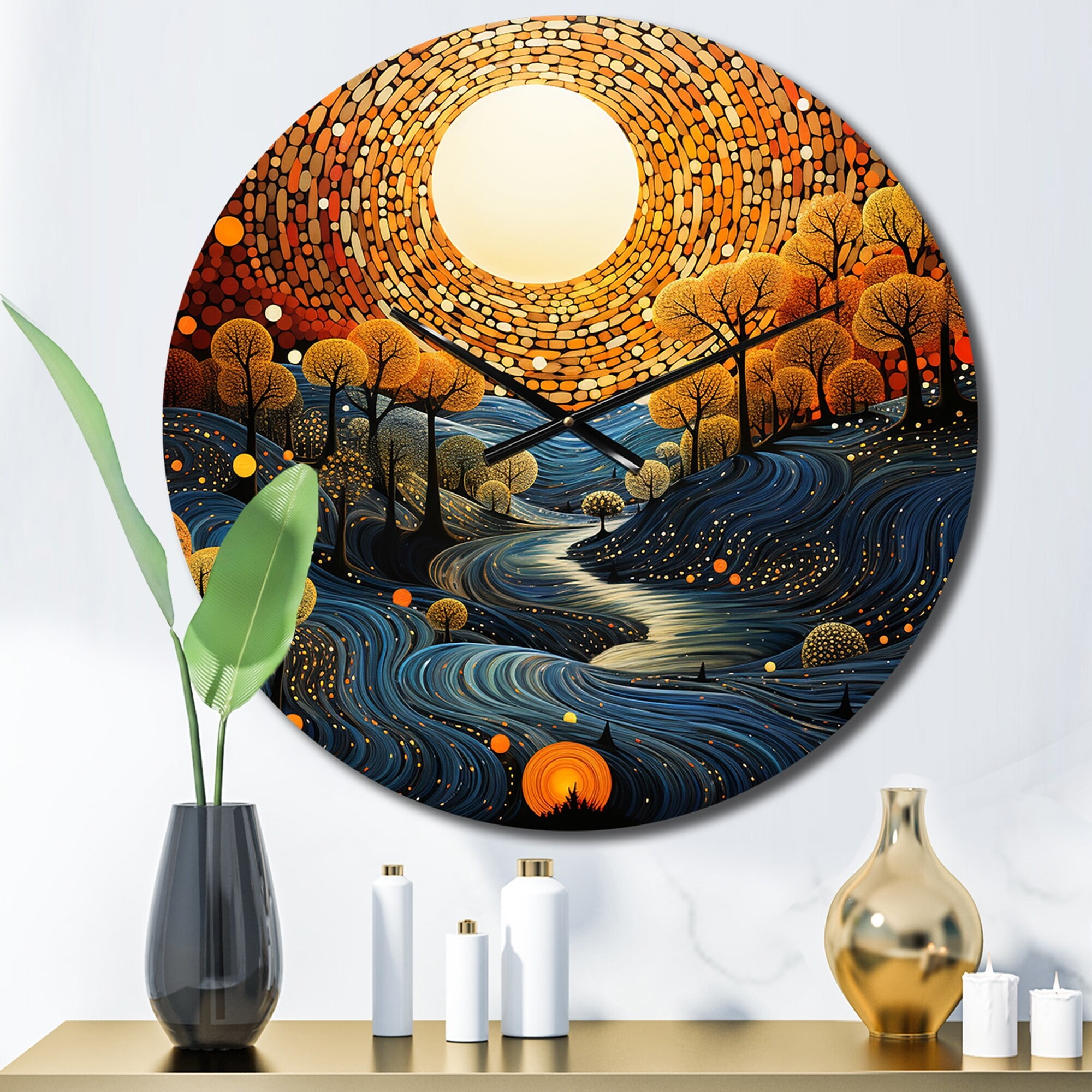 Designart "Yellow Blue Mountain Pointillism Mountain Uses" Abstract ...