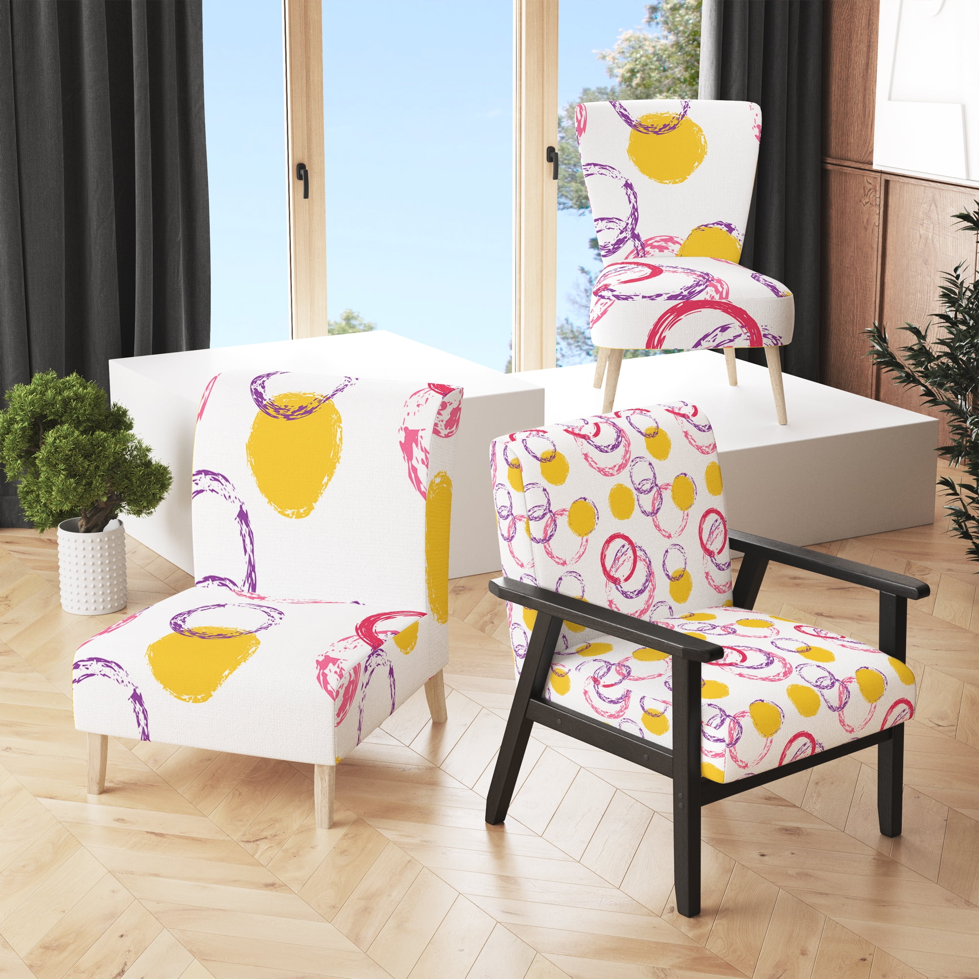 Designart "Yellow Circle Pattern" Upholstered Patterned Accent Chair ...