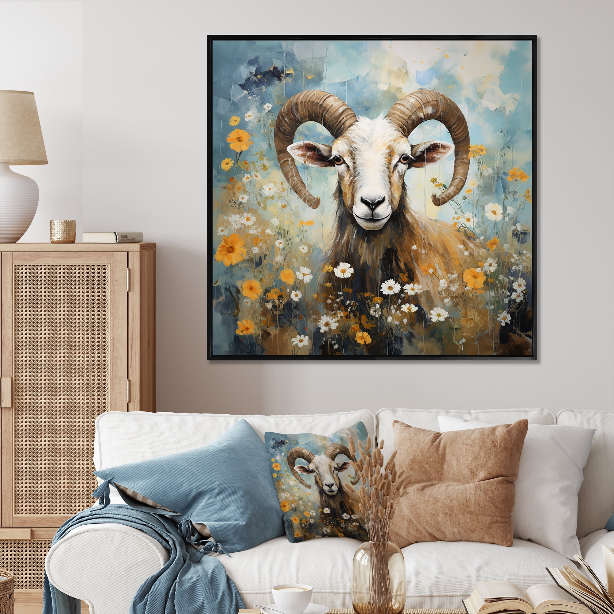 Designart "Yellow Goat Blooms in a Meadow" Animals Framed Wall Art ...