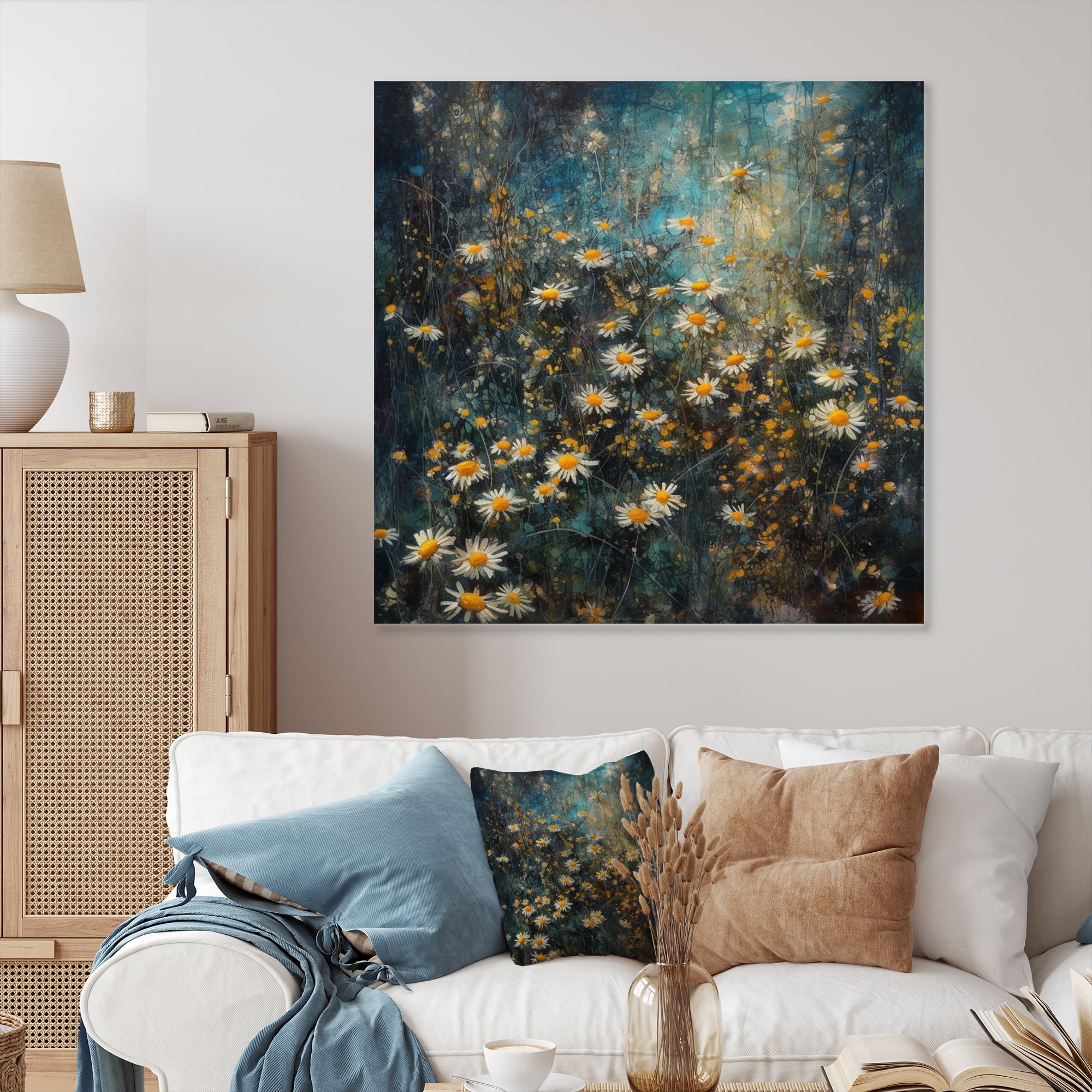 Designart "Yellow Grey Daisy Flower Fusion Sunny Delights" Floral Metal ...