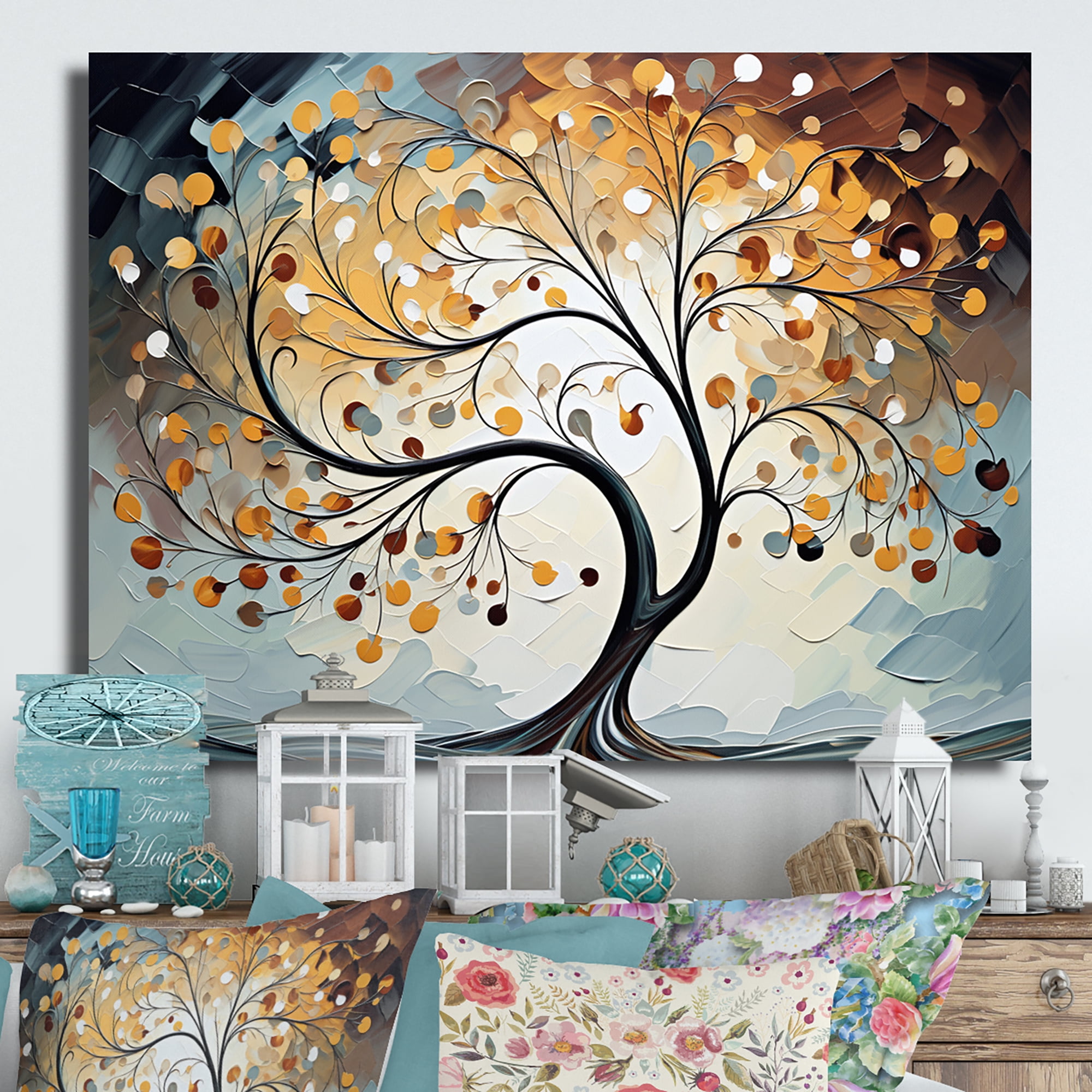 Designart "Yellow Grey Majestic Canopies Tree Woodland Beauty ...