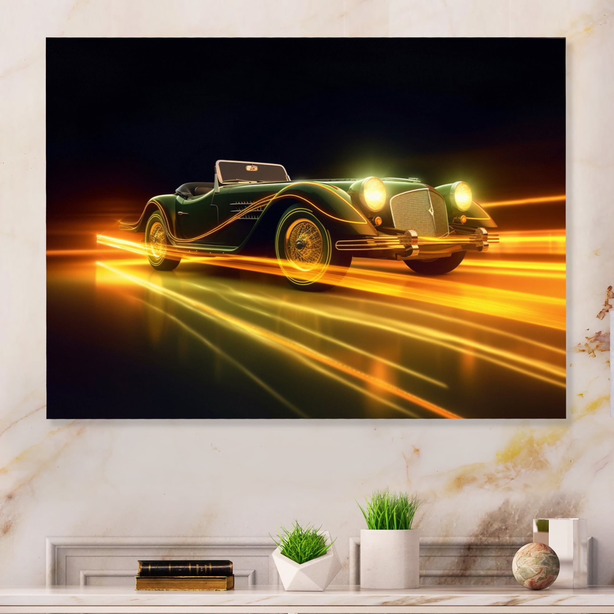 Designart "Yellow Neon Classic Car Retro Radiance" Neon Car Metal Wall ...