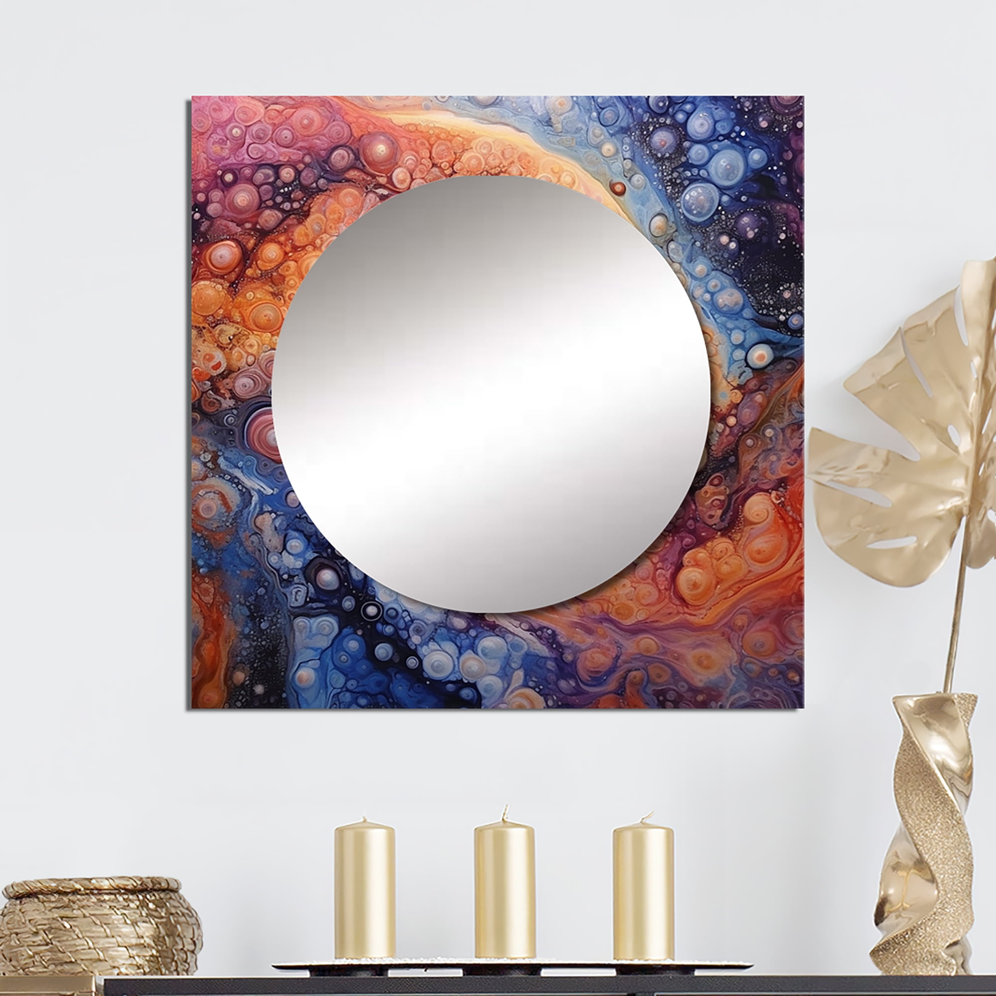 Designart "Yellow Orange Galactic Universe Cosmic Colors" Comets Square ...