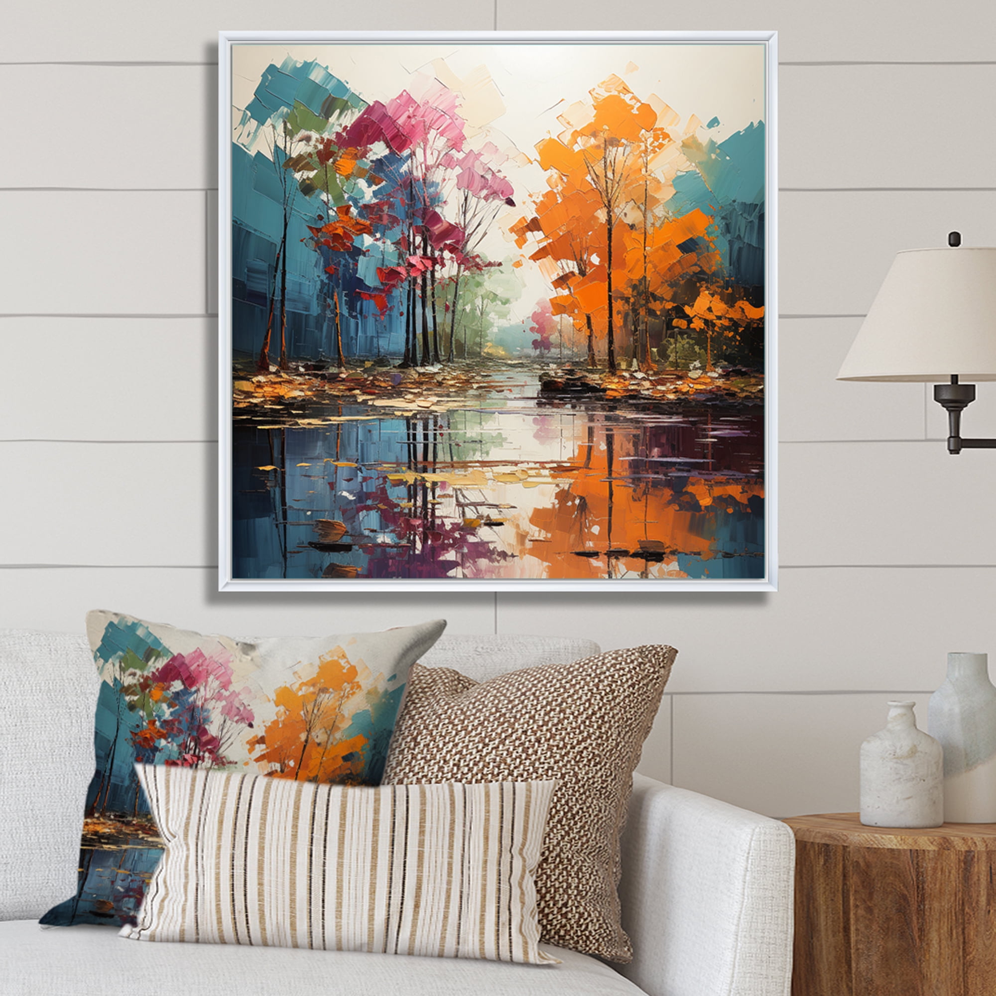 Designart "Yellow Pink Neo Primal Forest composition" Forest Floater Framed Wall Art Print ...