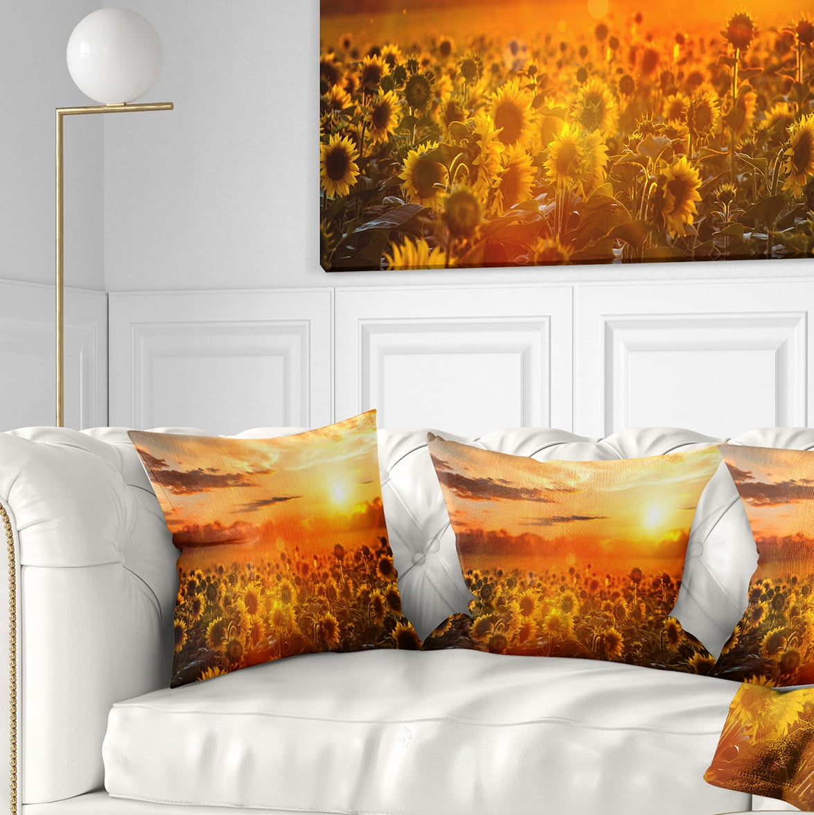 Designart Yellow Sunset over Sunflowers - Floral Throw Pillow - 16x16 ...