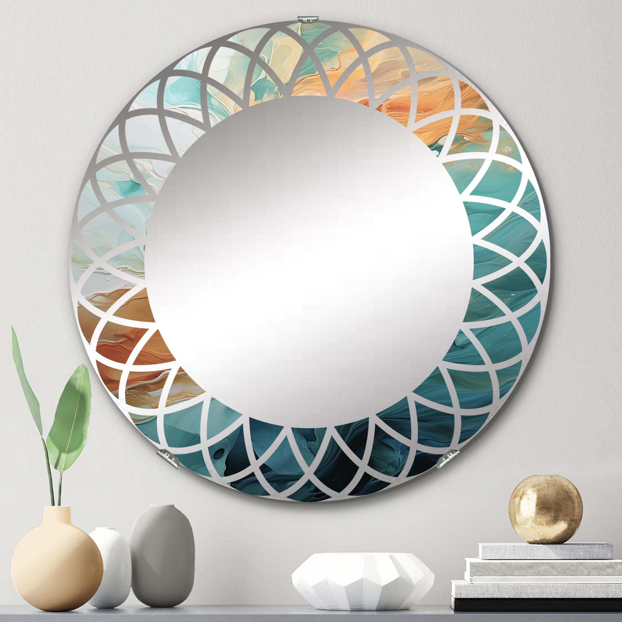 Designart "Yellow Teal Fractal Infinite Ripples" Modern Round Wall ...