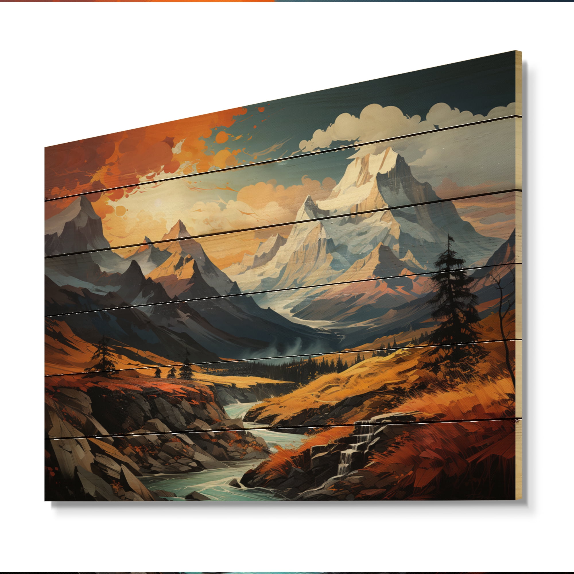 Designart "Yellow Teal Mountains Majestic Peaks composition III ...