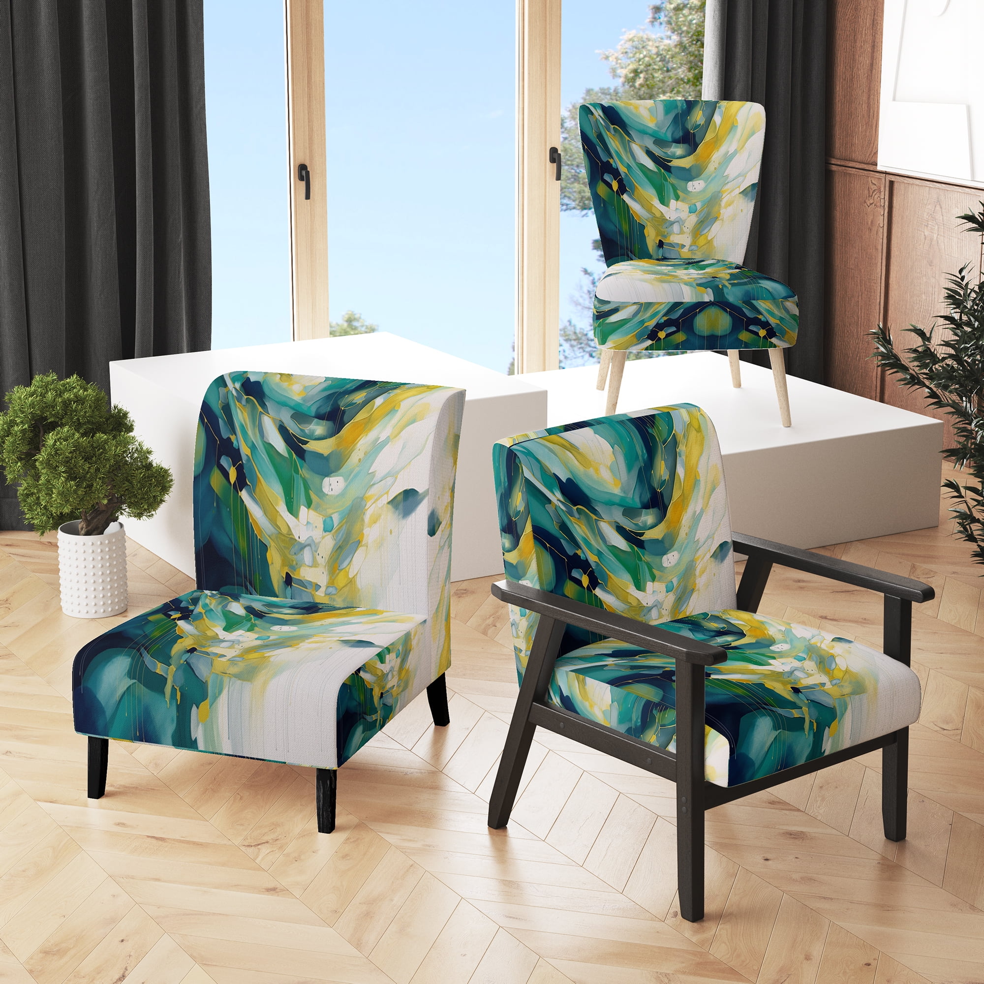 Designart "Yellow and Turquoise Order In Complexity I" Upholstered ...