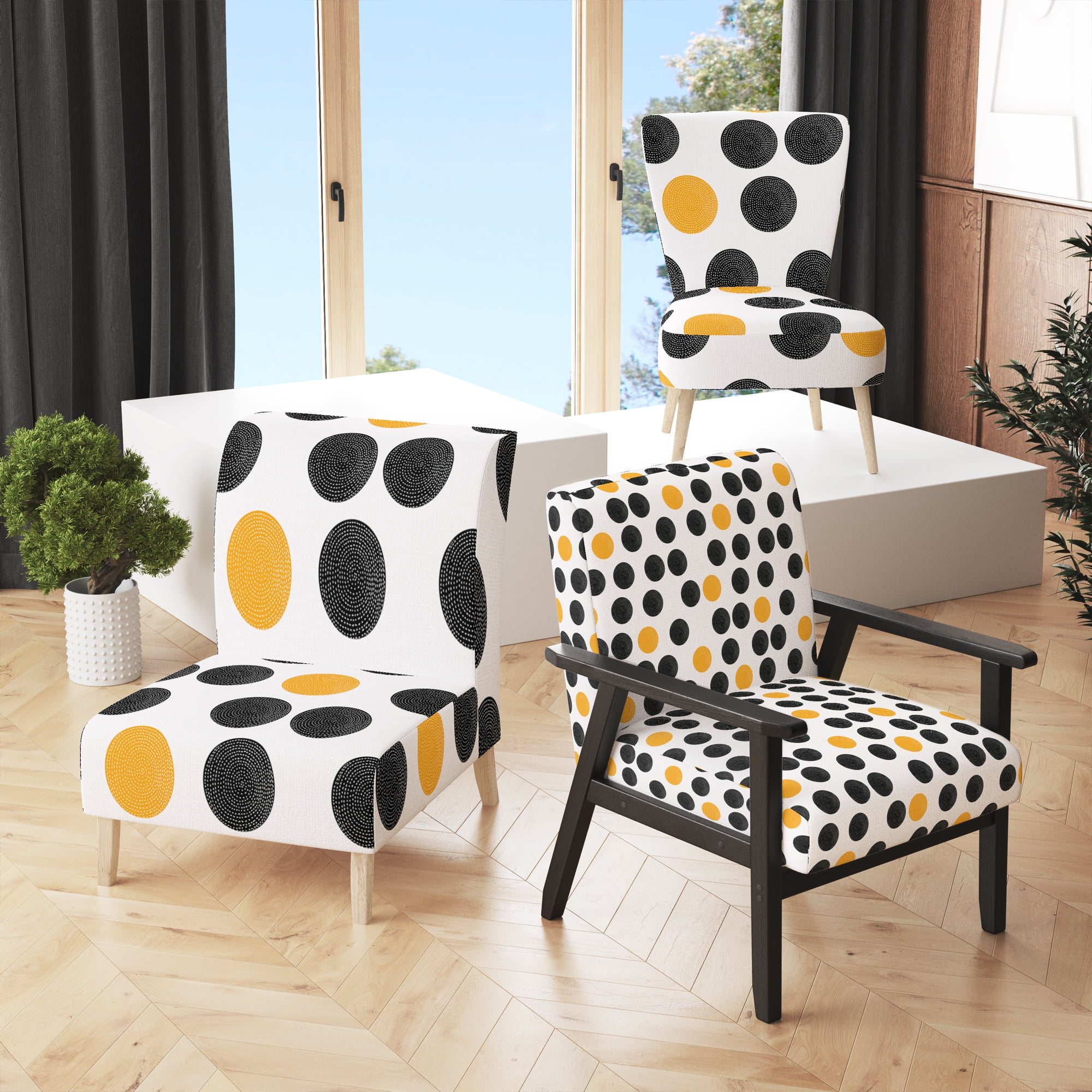 Designart "Yellow and Black Circle Pattern" Upholstered Patterned ...