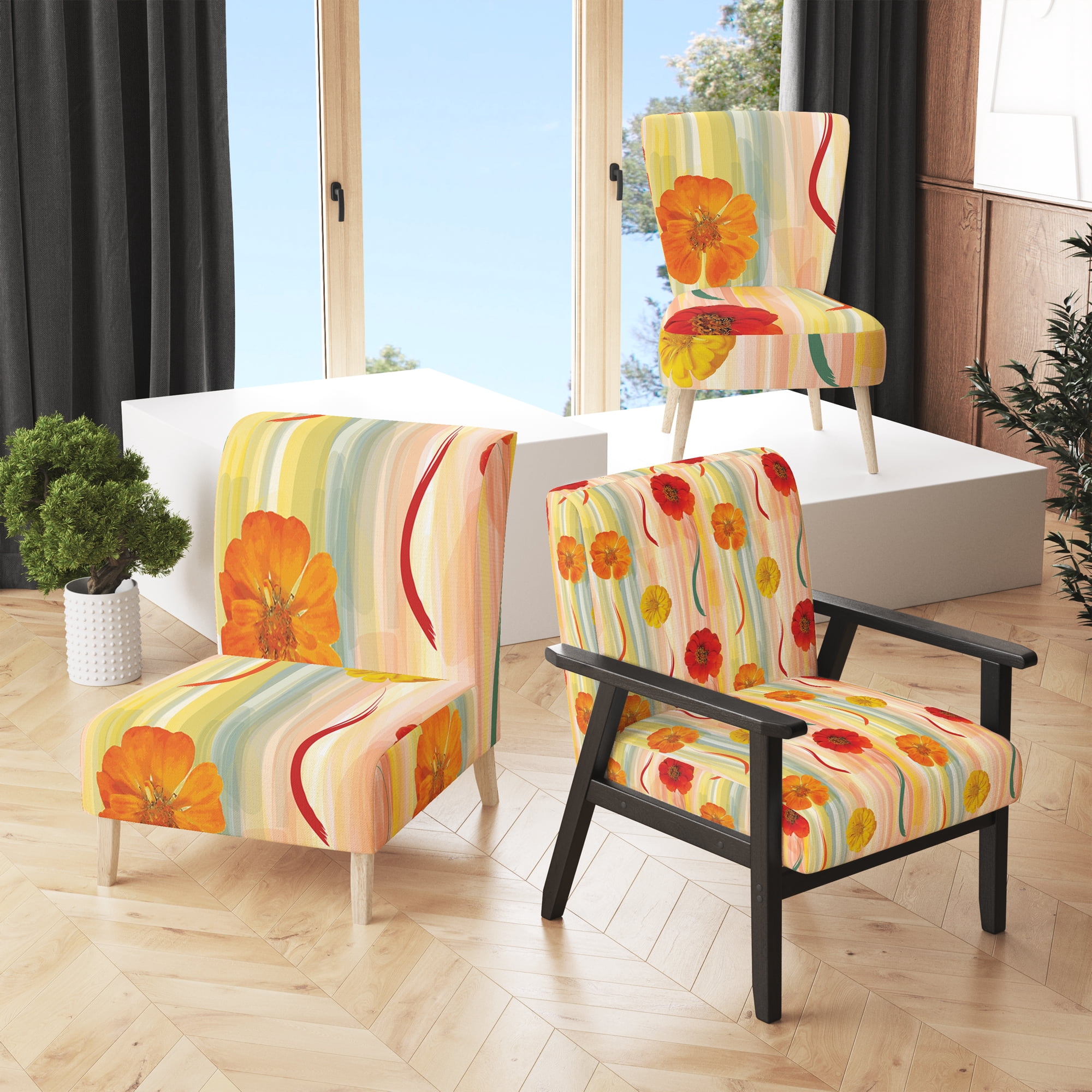 Designart "Yellow and OrangeGrunge Striped" Upholstered Patterned ...
