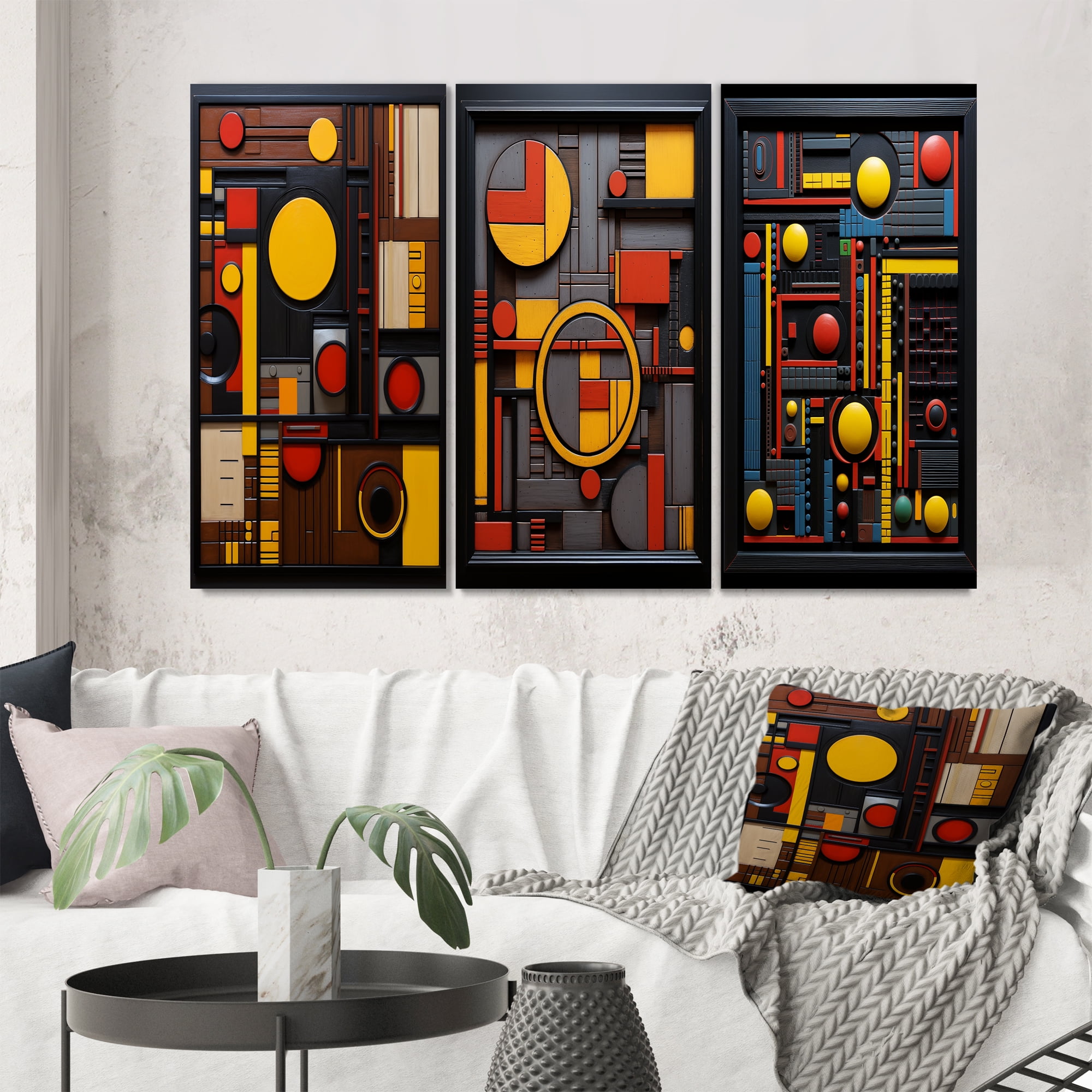 Designart "Yellow and Red Retro Geometry II" Modern Geometric Wall Art ...